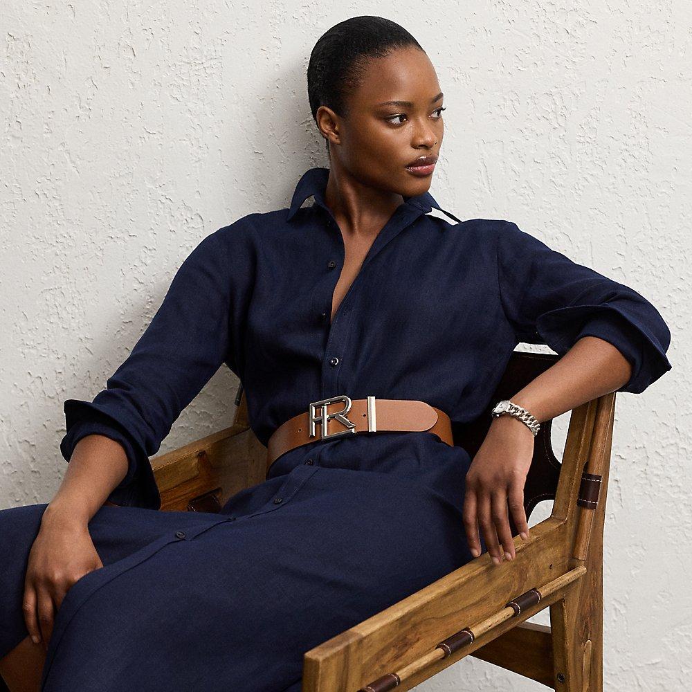 Ralph Lauren Vicki Linen Day Dress in Blue | Lyst