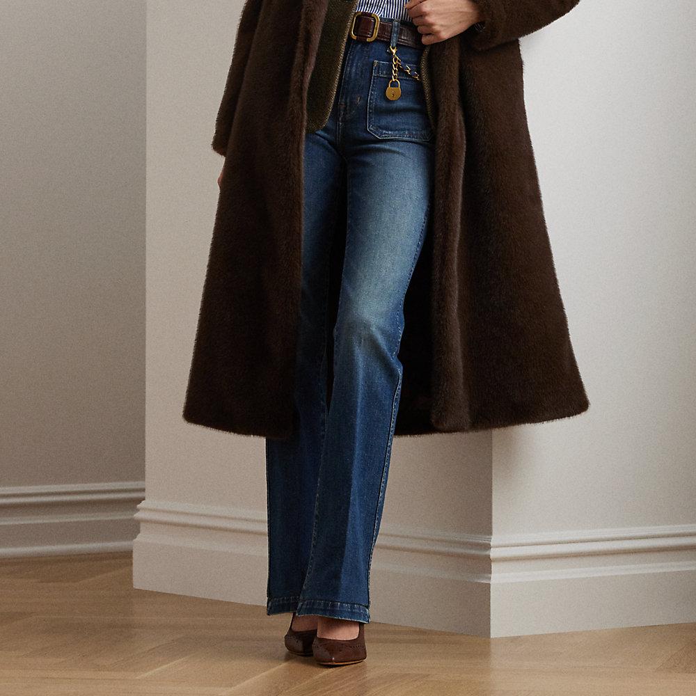 Ralph Lauren Petite - Chain-trim High-rise Flare Jean in Black | Lyst