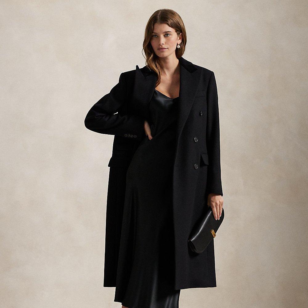 Ralph Lauren Velvet-topcollar Melton Coat in Black | Lyst