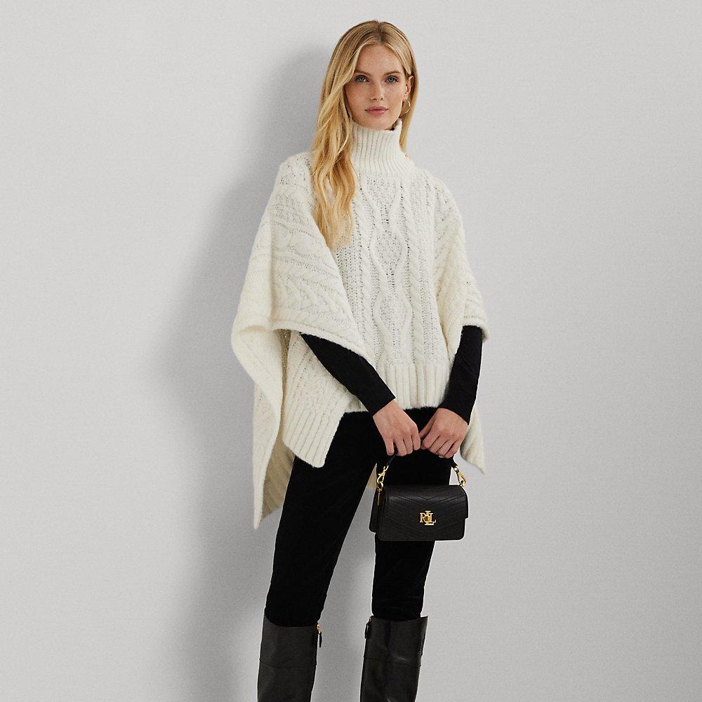 Ralph Lauren Ralph Lauren Button-trim Cable-knit Mockneck Poncho in Black | Lyst