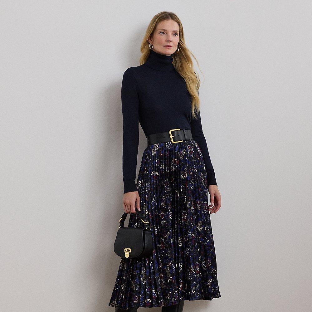 Ralph Lauren Ralph Lauren Floral Pleated Satin Charmeuse Skirt in Blue | Lyst