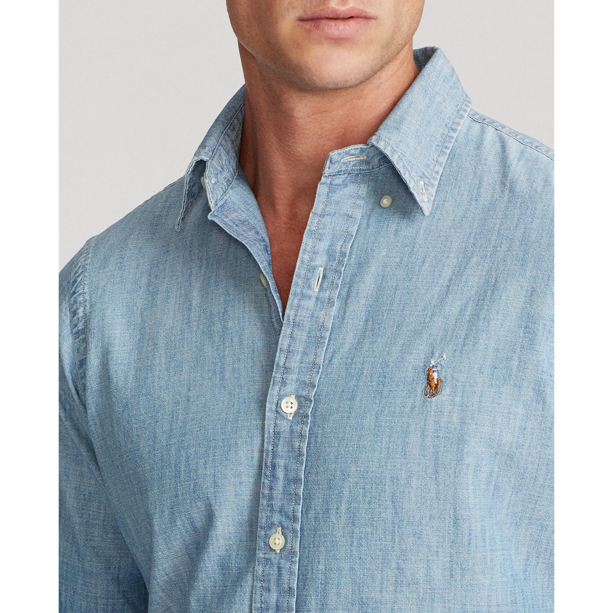 Polo Ralph Lauren Classic Fit Chambray Shirt In Light Indigo Blue For