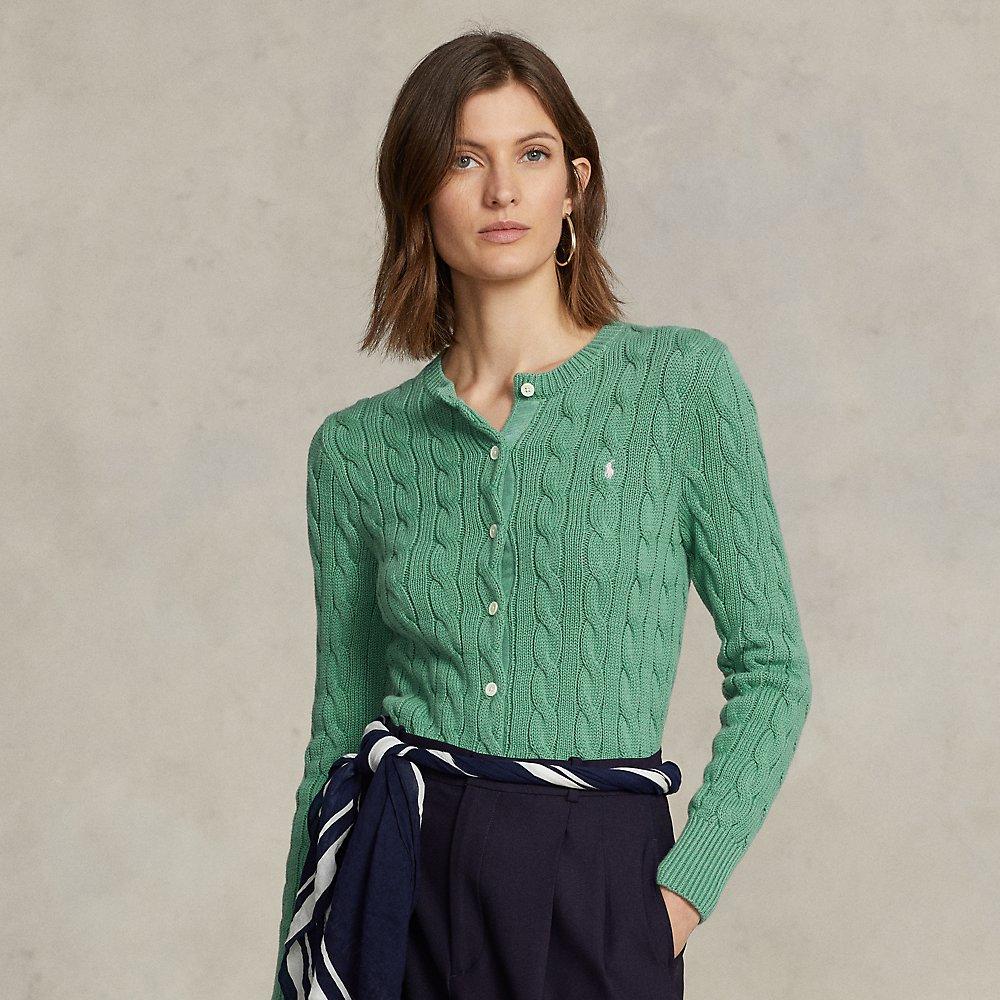 Polo Ralph Lauren Cable-knit Cotton Crewneck Cardigan in Green | Lyst Polo Ralph Lauren Cable-knit Cotton Crewneck Cardigan in Green | Lyst