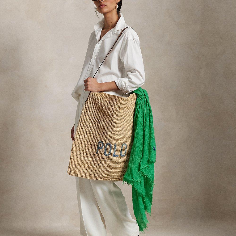 Polo Ralph Lauren Logo Raffia Extra-Large Tote in Green | Lyst