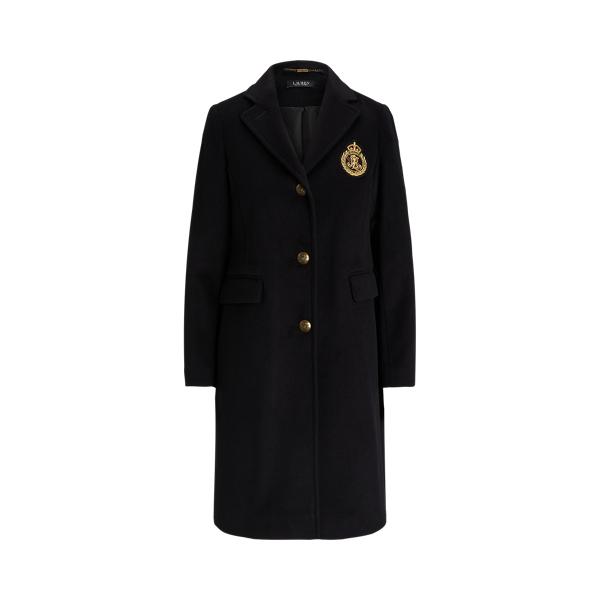 Ralph Lauren Crest-patch Wool-blend Coat in Black | Lyst UK