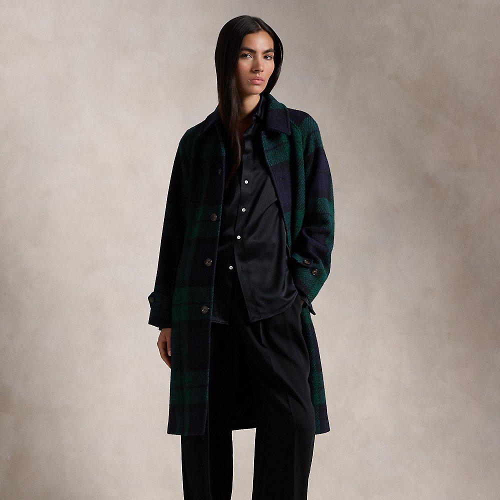 Polo Ralph Lauren Belted Plaid Wool Herringbone Coat in Black | Lyst