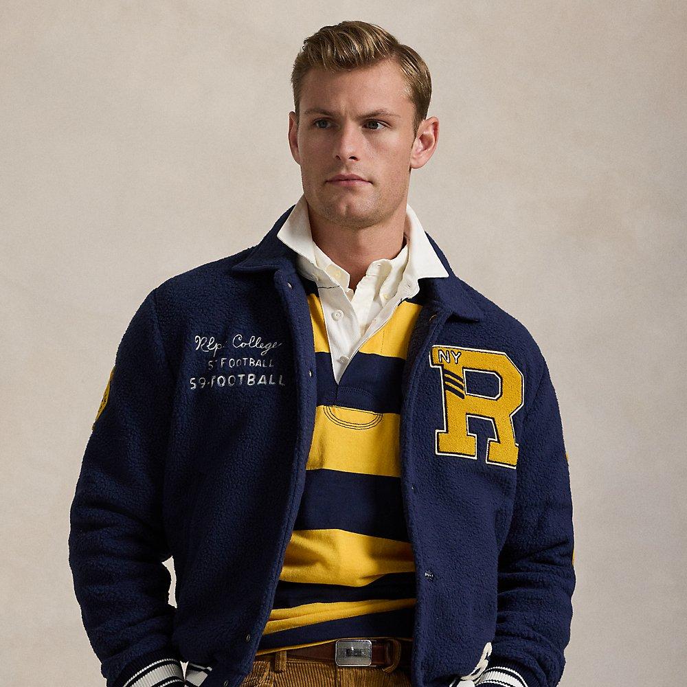 Ralph Lauren Pile Fleece Letterman Jacket in Blue for Men | Lyst
