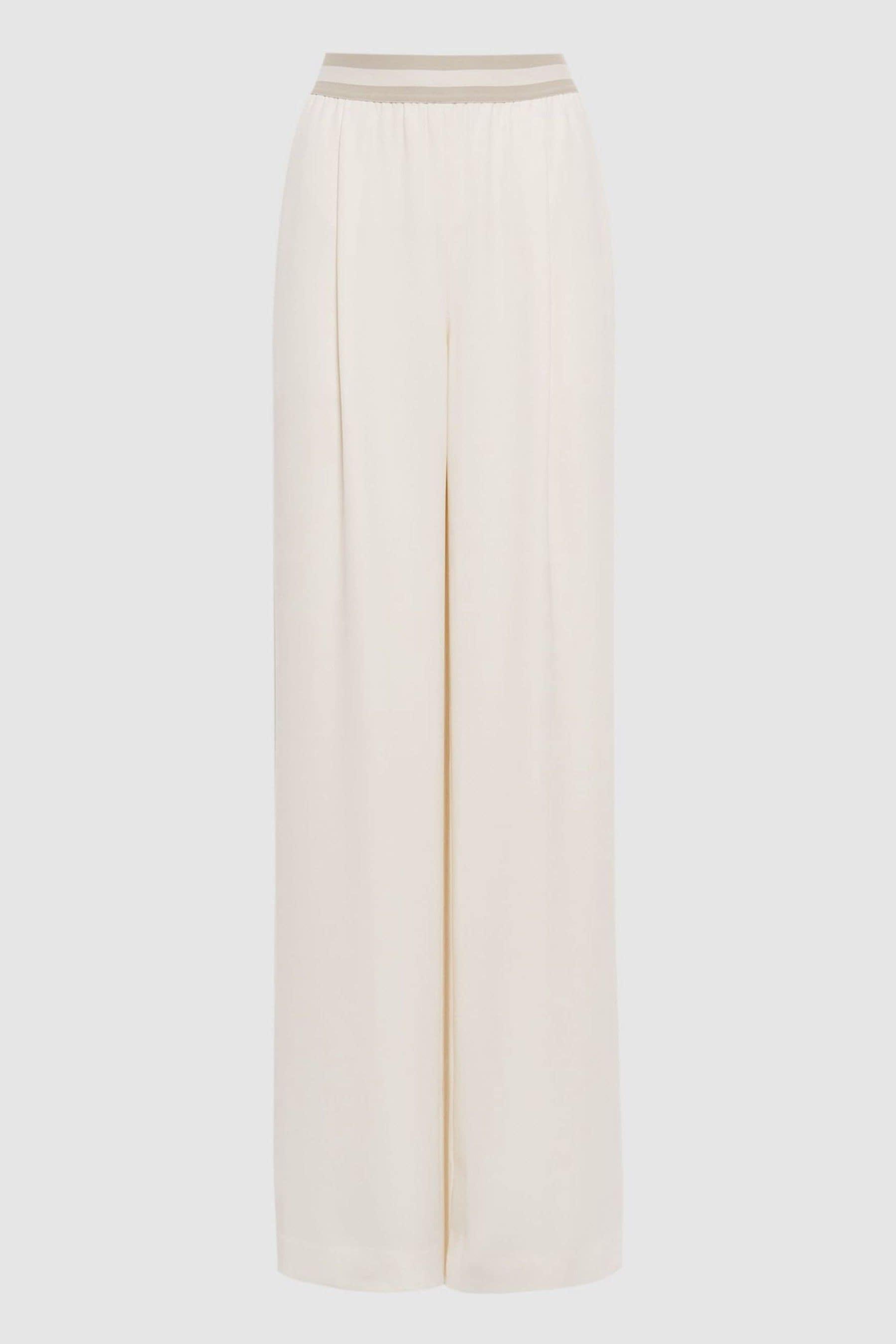 Reiss Wide Leg Elasticated Trousers in White | Lyst