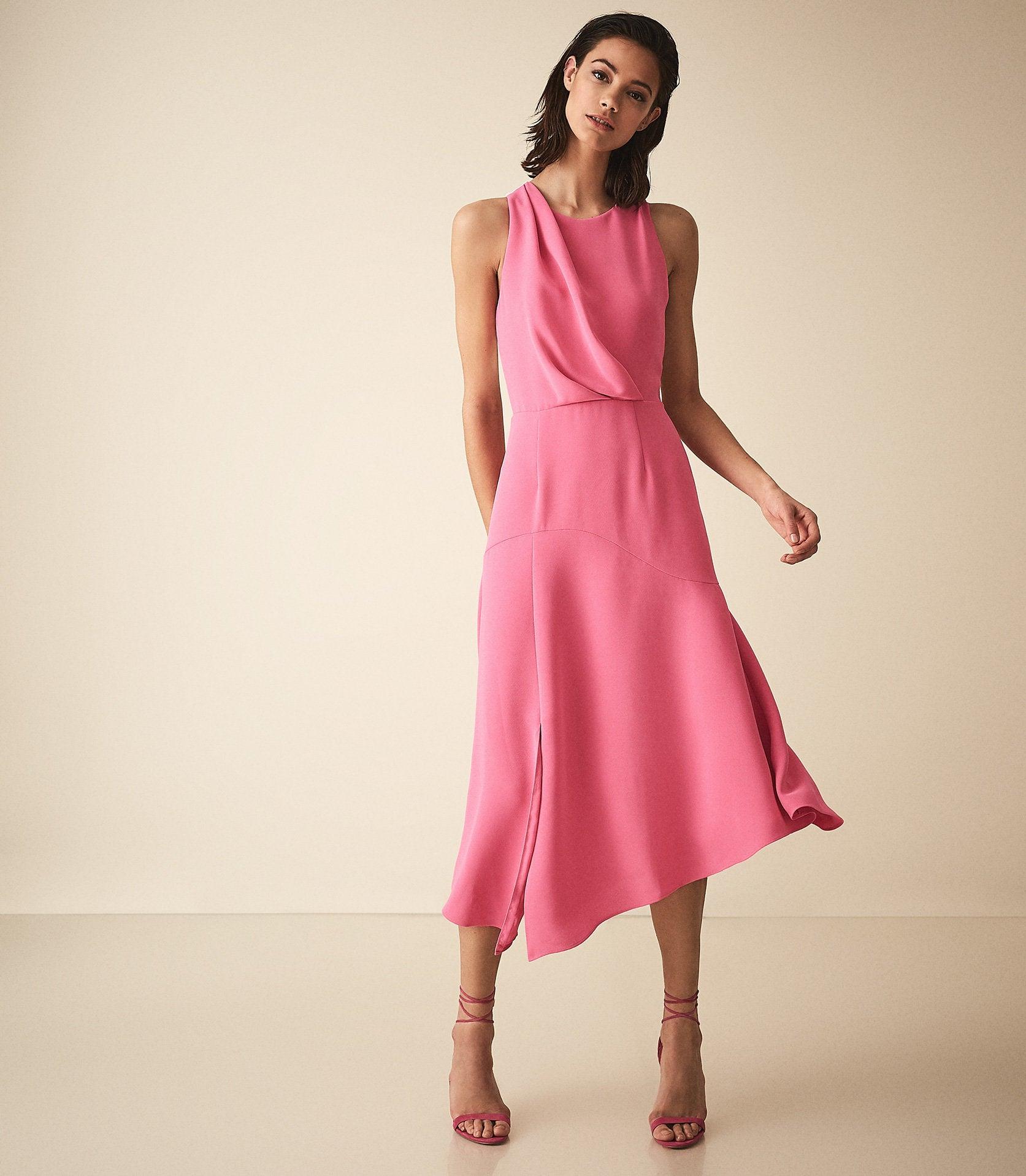 Reiss Bow Detail Midi Dress in Pink - Lyst