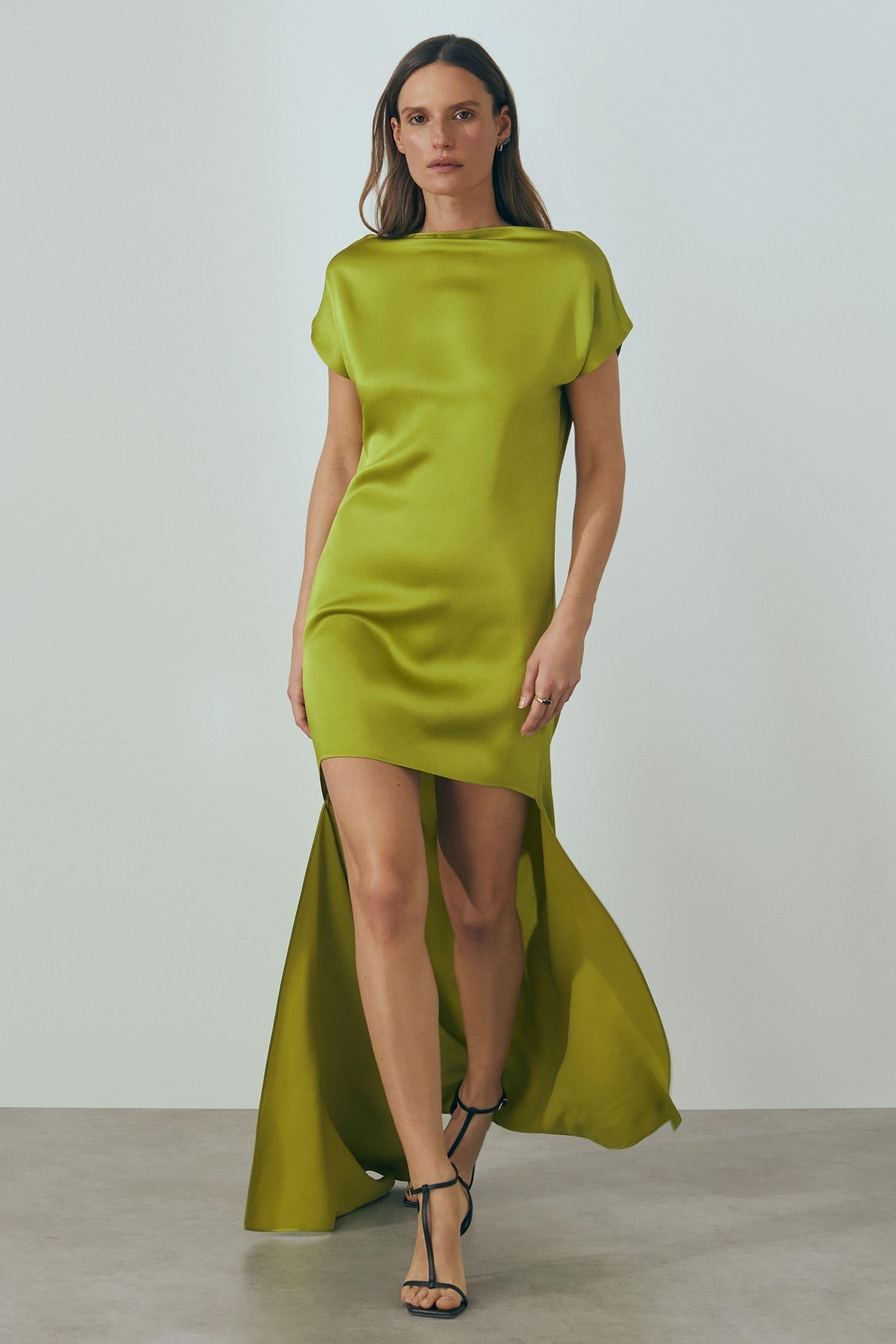 ATELIER Eloise - Green Italian Satin High-low Mini Dress, Us 2 | Lyst
