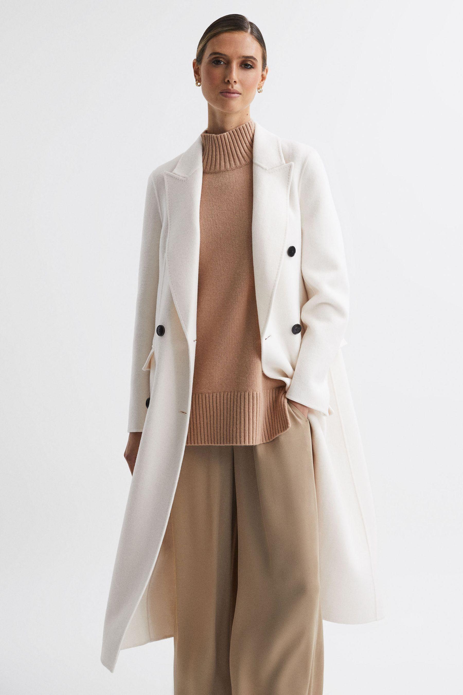 Reiss Arla - Cream Relaxed Wool Blend Blindseam Belted Coat, Us 12 in ...