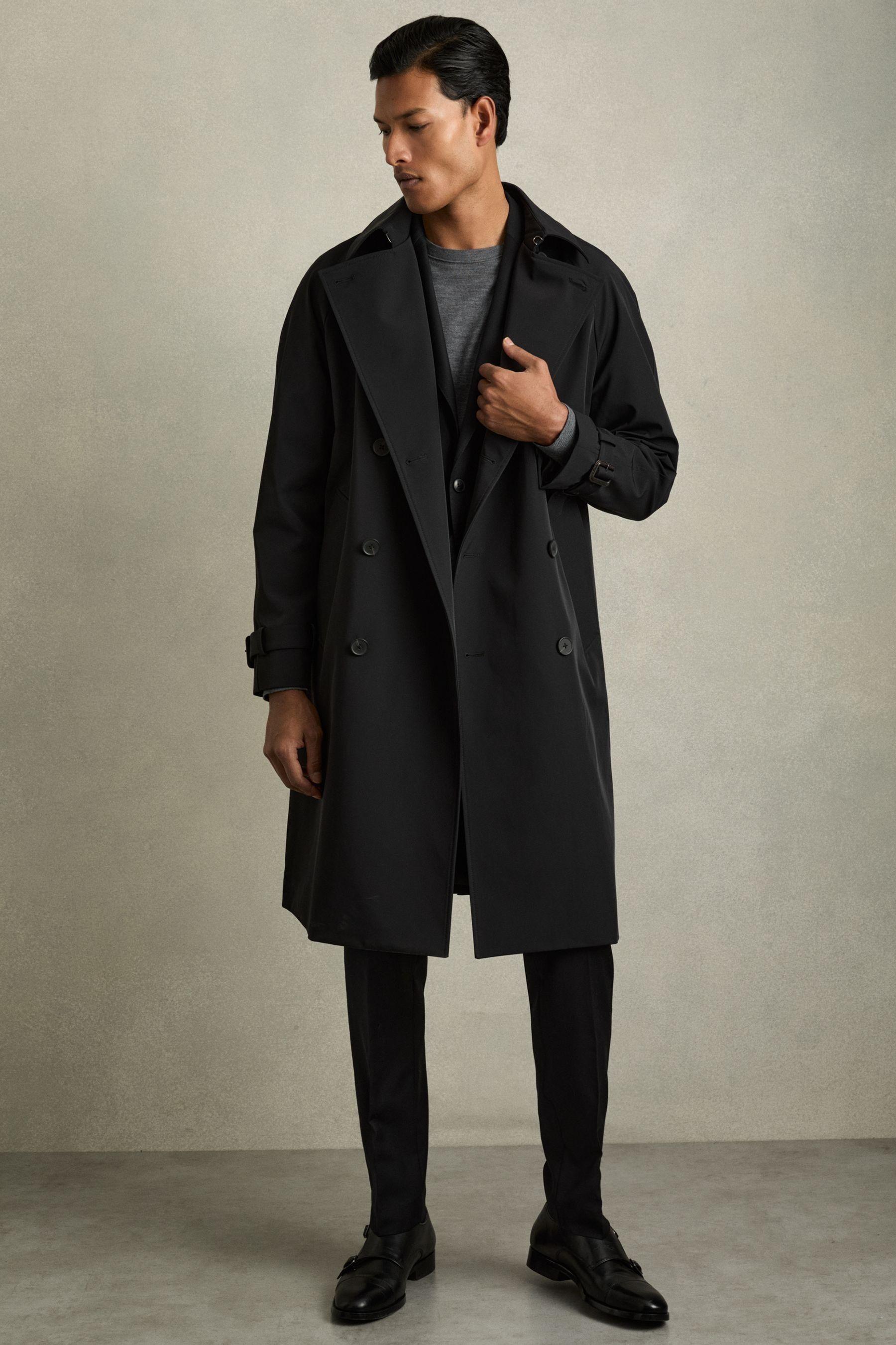 Reiss Scramble - Black Double Breasted Long Trench Coat, S for Men | Lyst