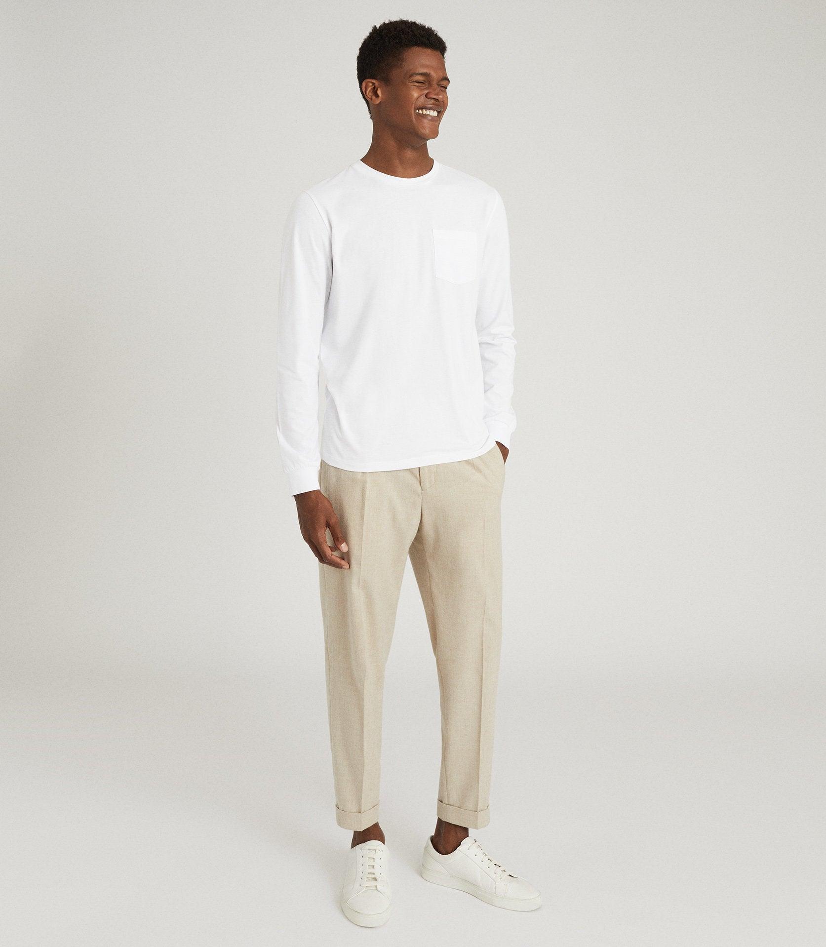 Reiss Cotton Bruno - Long Sleeved Crew Neck T-shirt in White for Men - Lyst