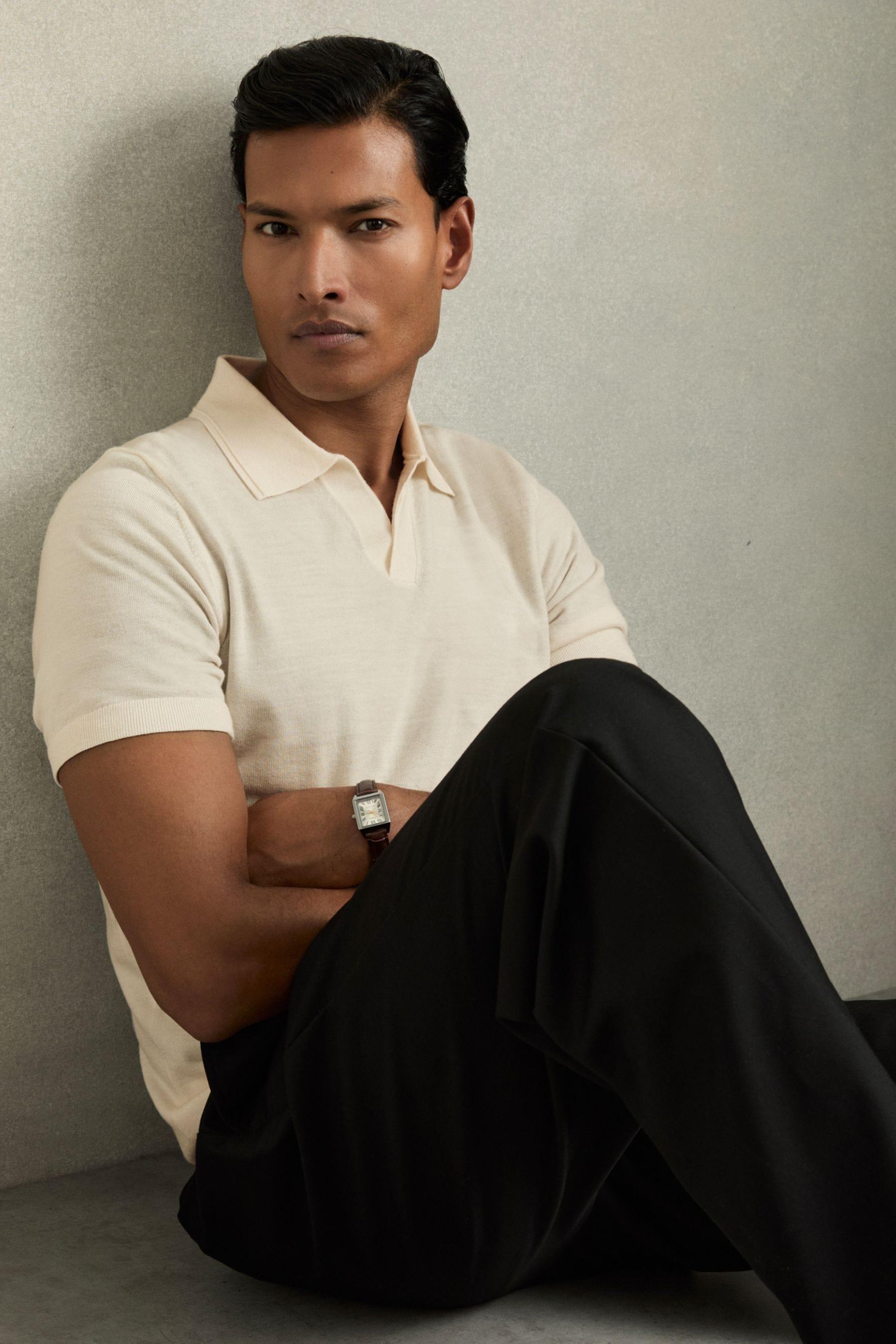 Reiss Duchie - Snow White Merino Wool Open-collar Polo Shirt, M in ...