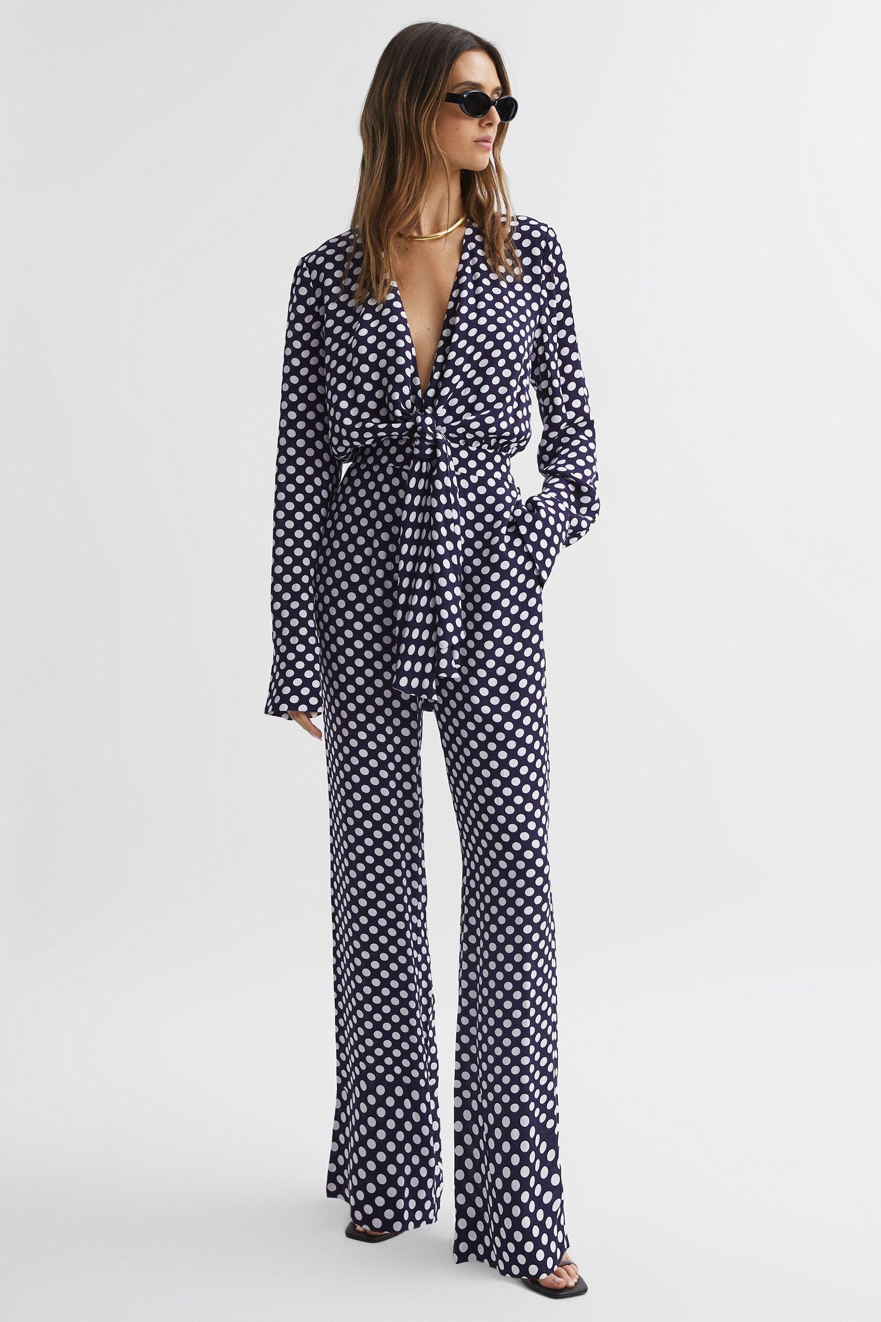Reiss Frances Navy Wide Leg Polka Dot Jumpsuit In Blue Lyst