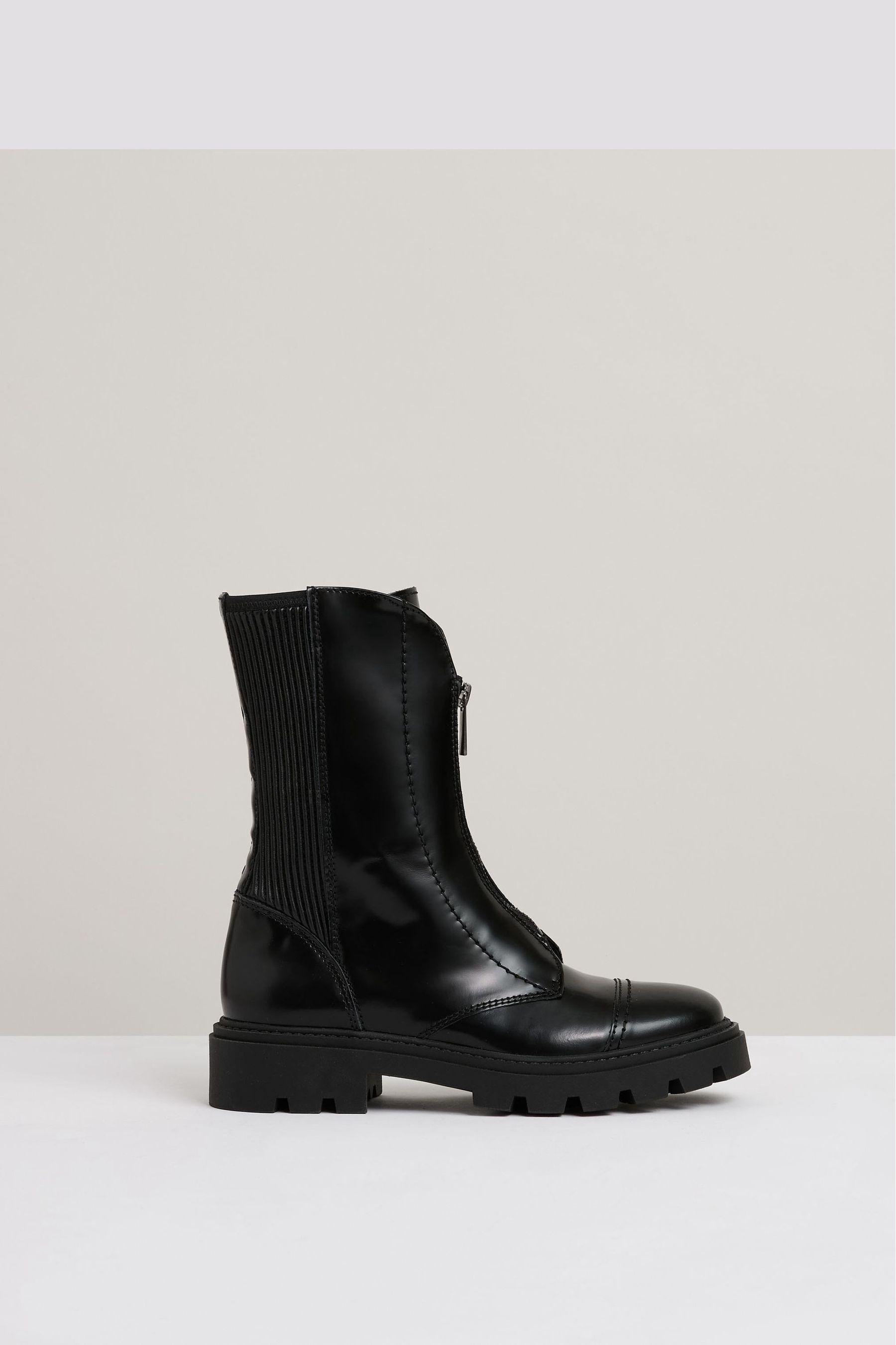 Reiss Sophie - Black Leather Zip-front Ankle Boots | Lyst UK