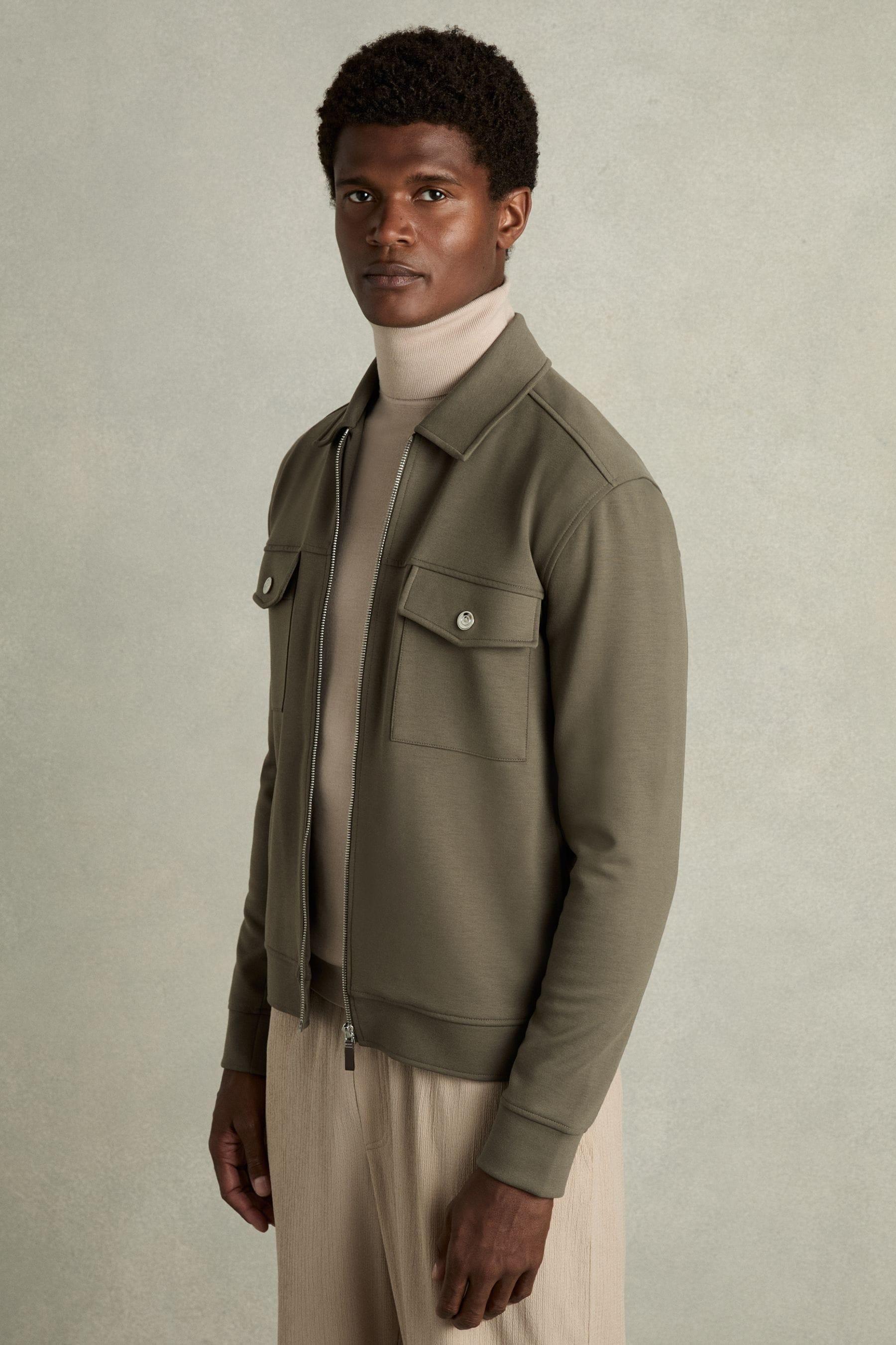 Reiss Medina - Sage Green Zipped Interlock-jersey Overshirt for Men ...