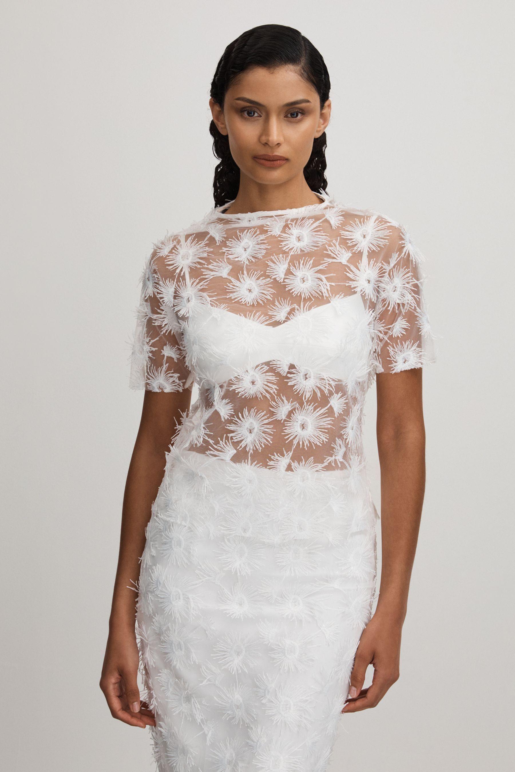 Anna Quan Sheer Applique Top in White | Lyst