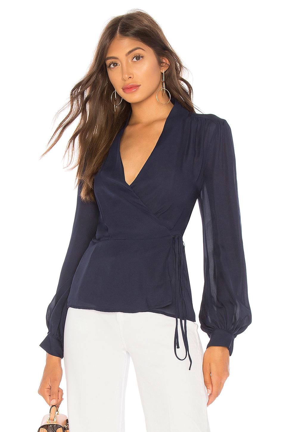 Lagence Silk Cara Wrap Blouse In Navy Blue Lyst