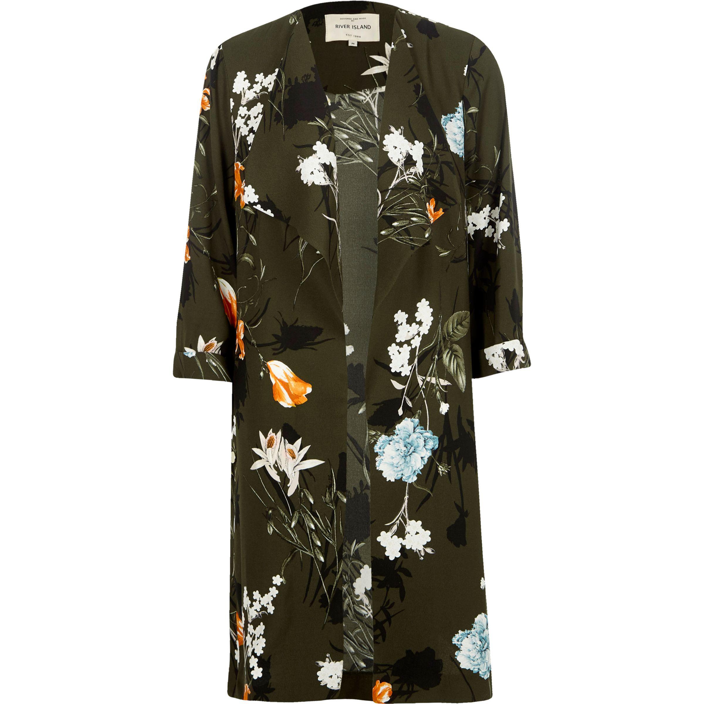 River Island Synthetic Khaki Green Floral Print Duster Coat - Lyst River Island Synthetic Khaki Green Floral Print Duster Coat - Lyst
