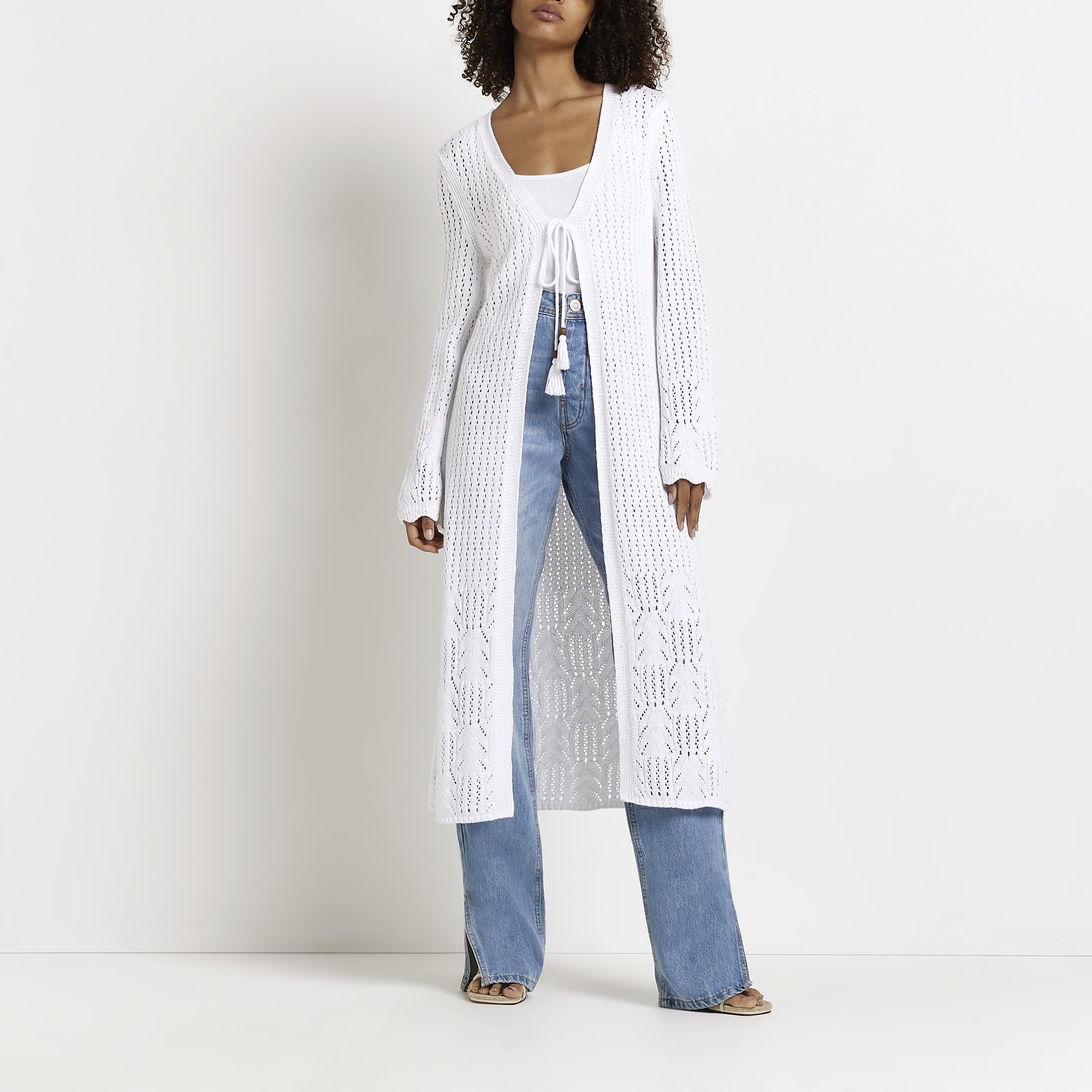 River Island White Crochet Longline Top Lyst Uk