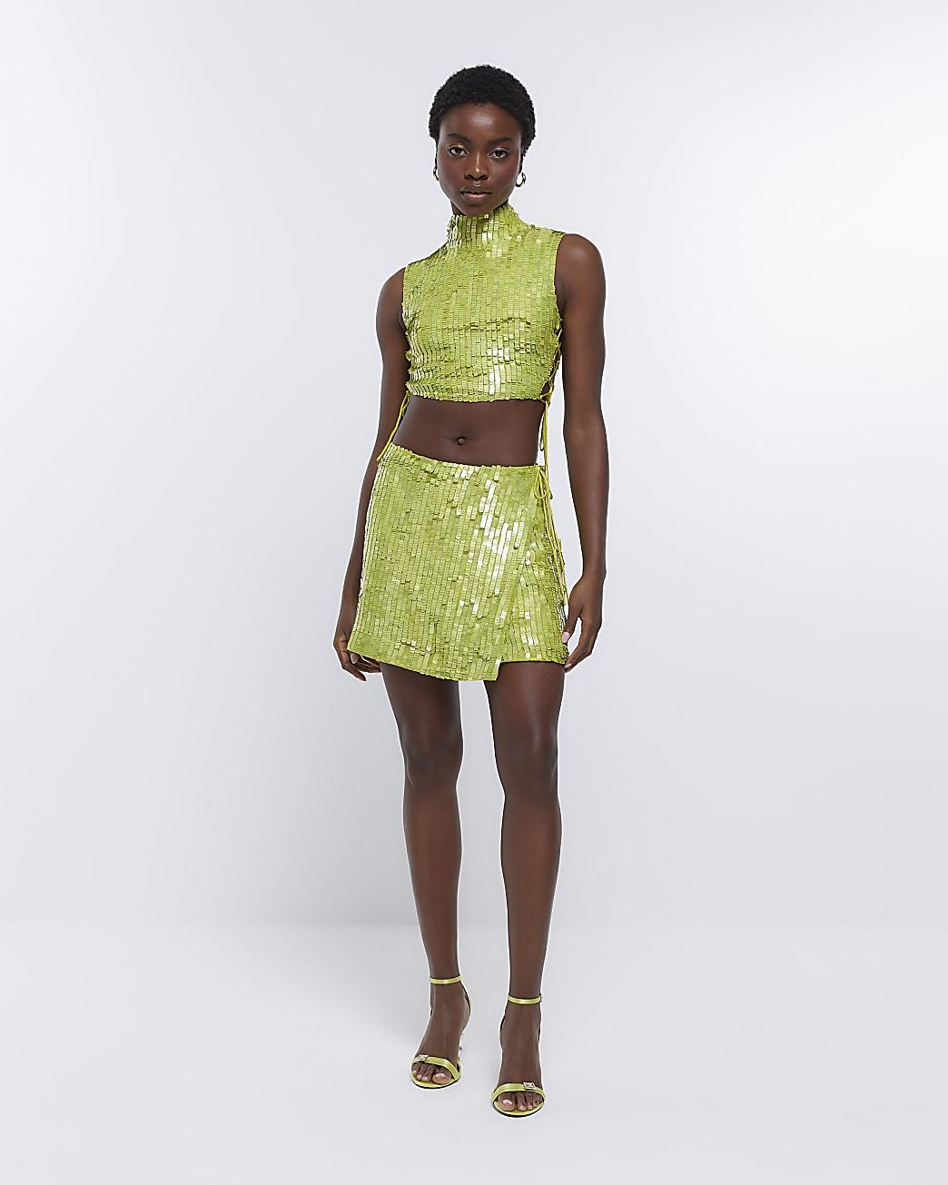 River Island Sequin Wrap Mini Skirt In Green Lyst