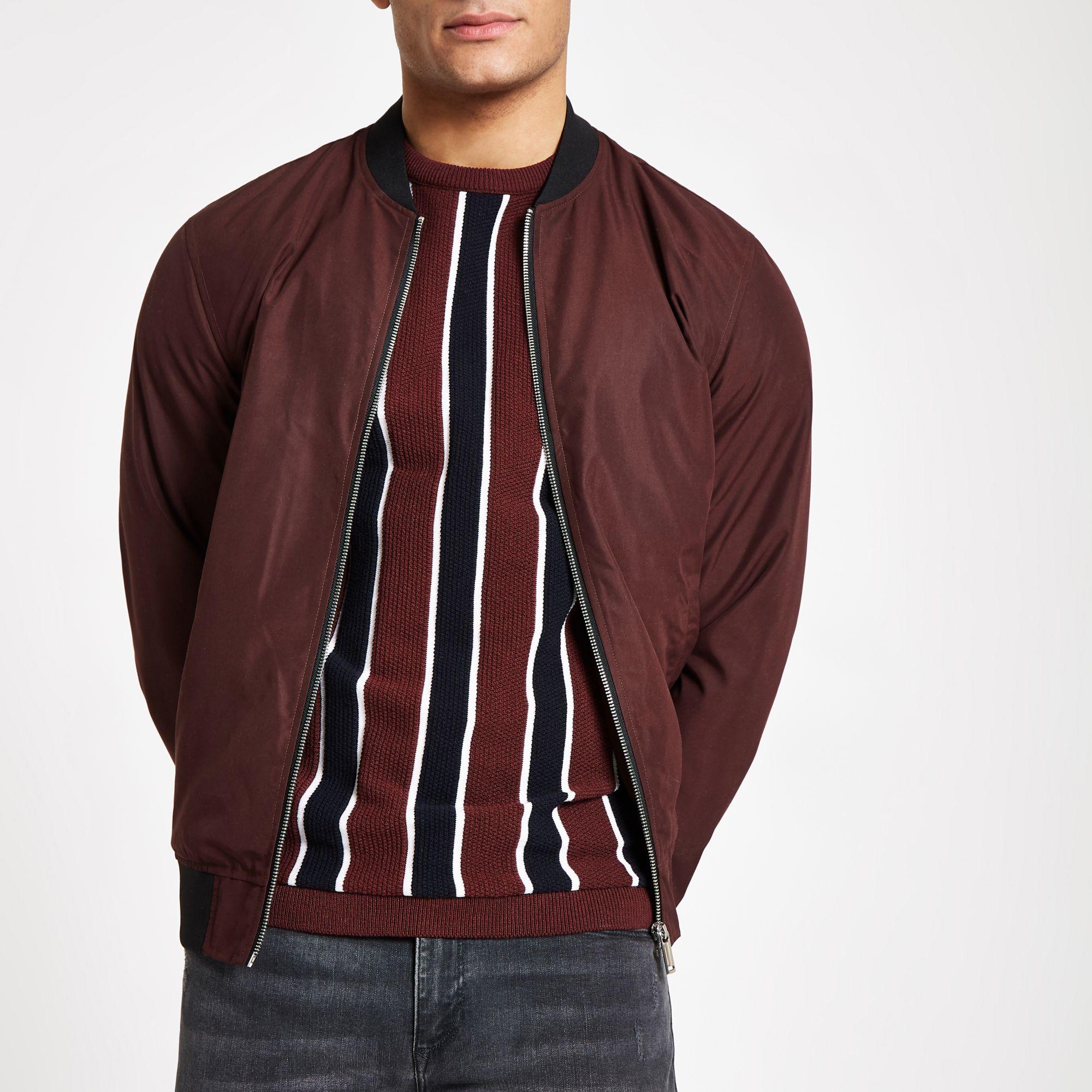 River Island Dark Red Bomber Jacket for Men - Lyst