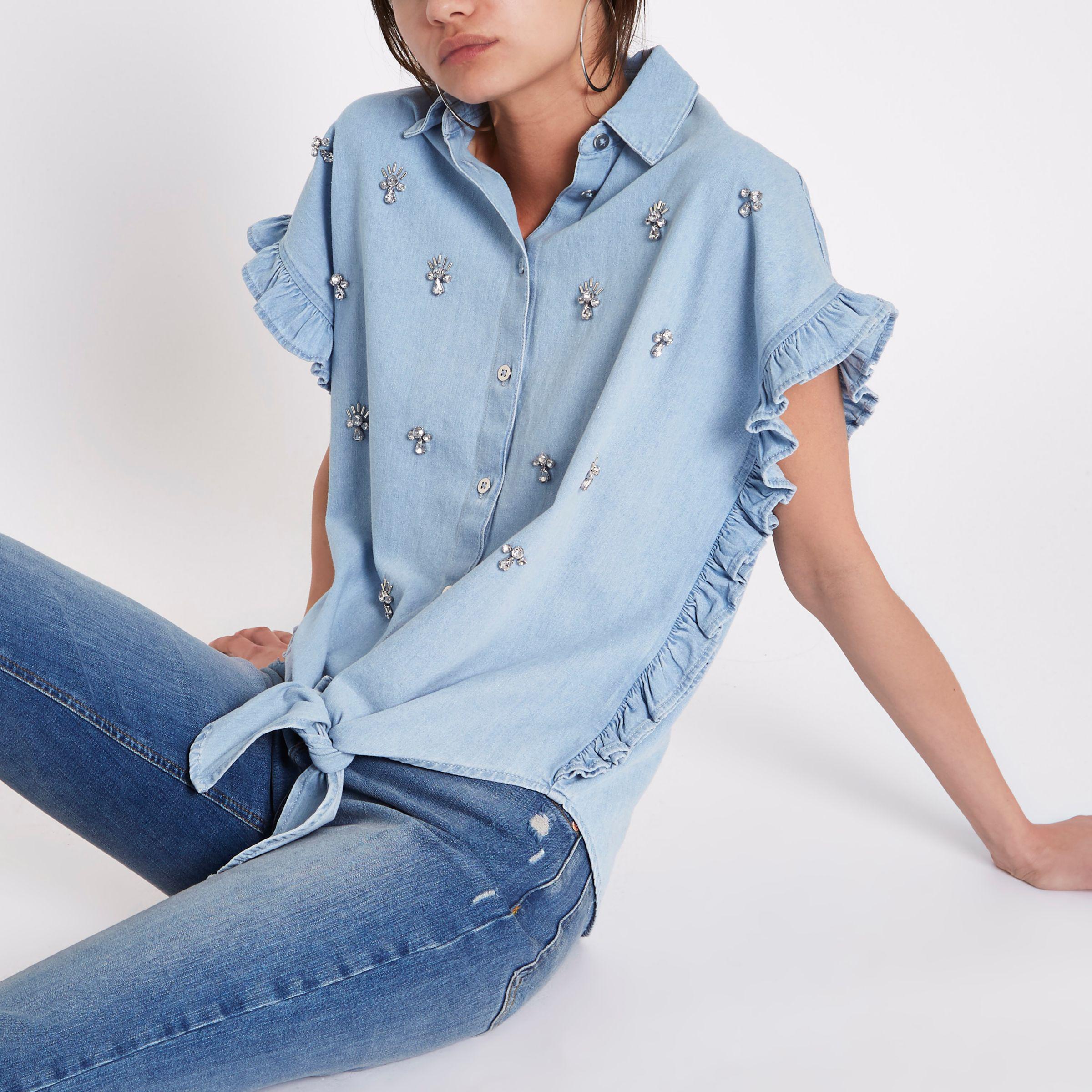 Denim Shirt With Tie String