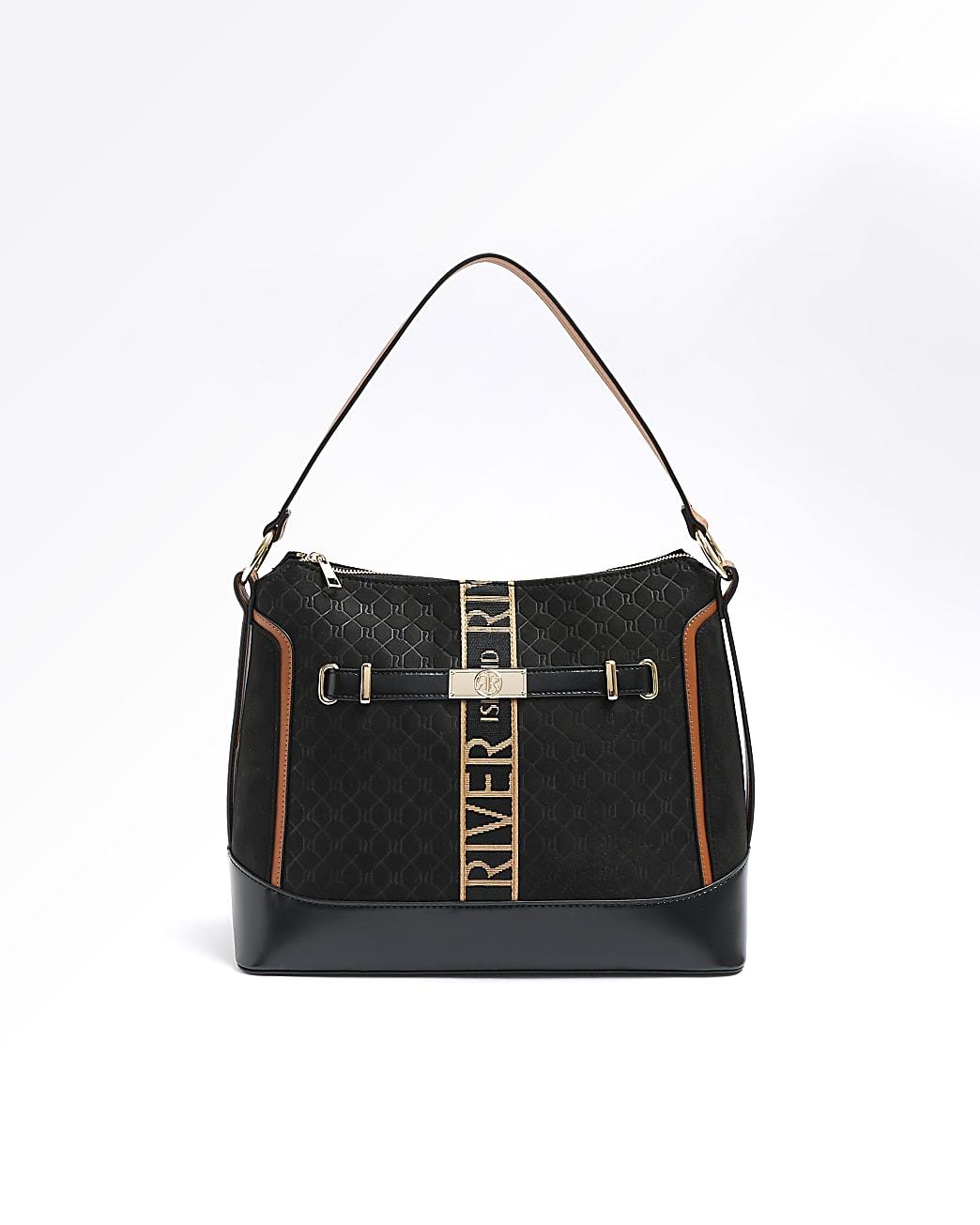 River Island Ri Monogram Webbing Shoulder Bag in Black | Lyst
