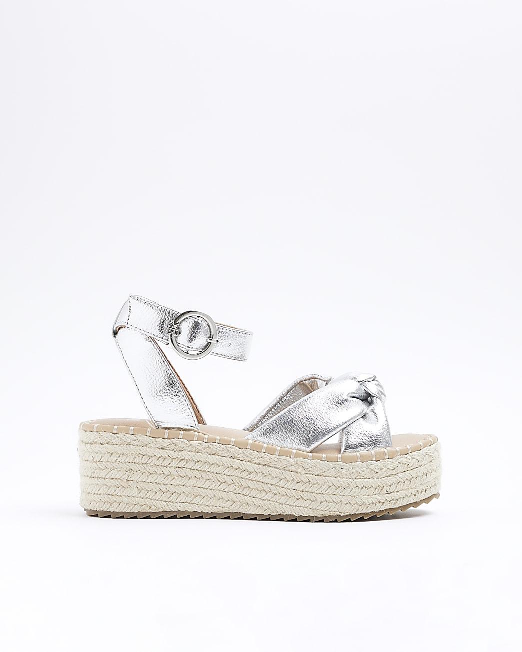 River Island Wide Fit Silver Flatform Espadrilles in White | Lyst
