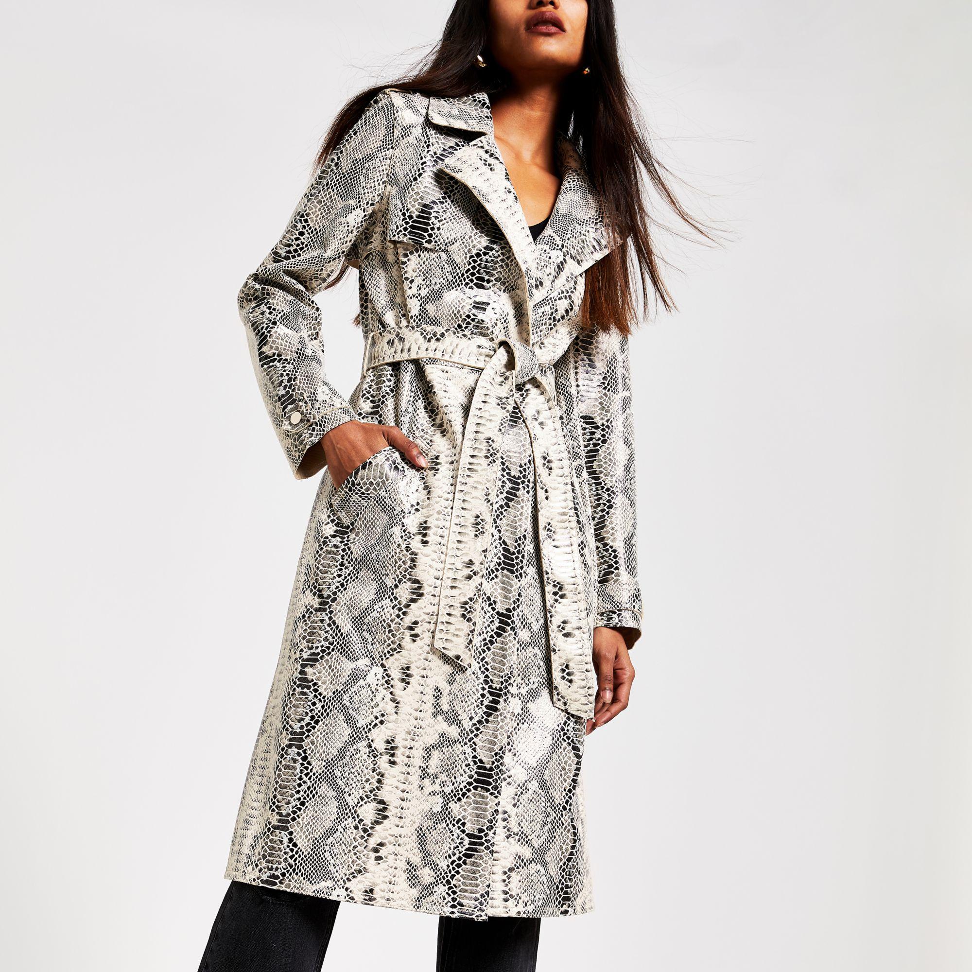 River Island Petite Snake Print Patent Trench Coat - Lyst