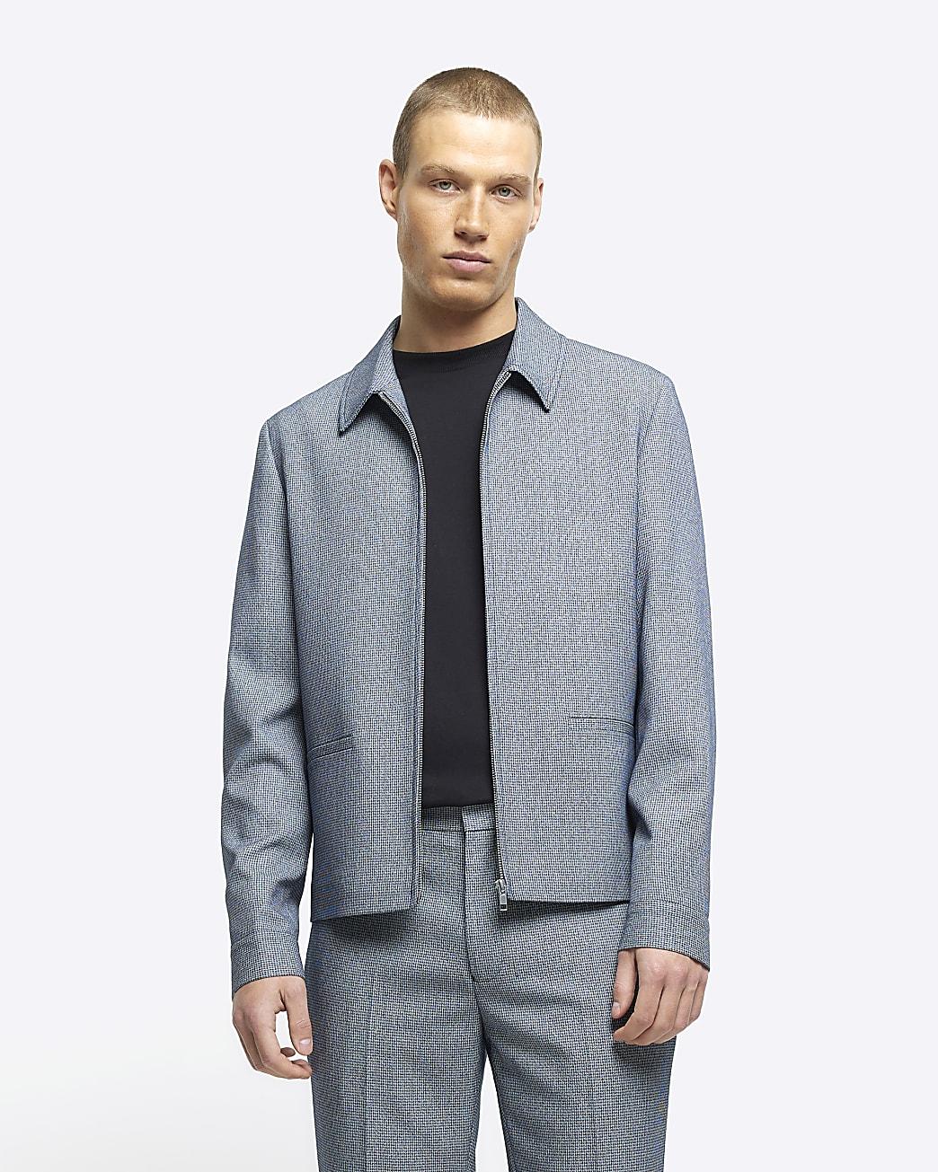 River Island Zip Harrington Jacket in Blue for Men | Lyst