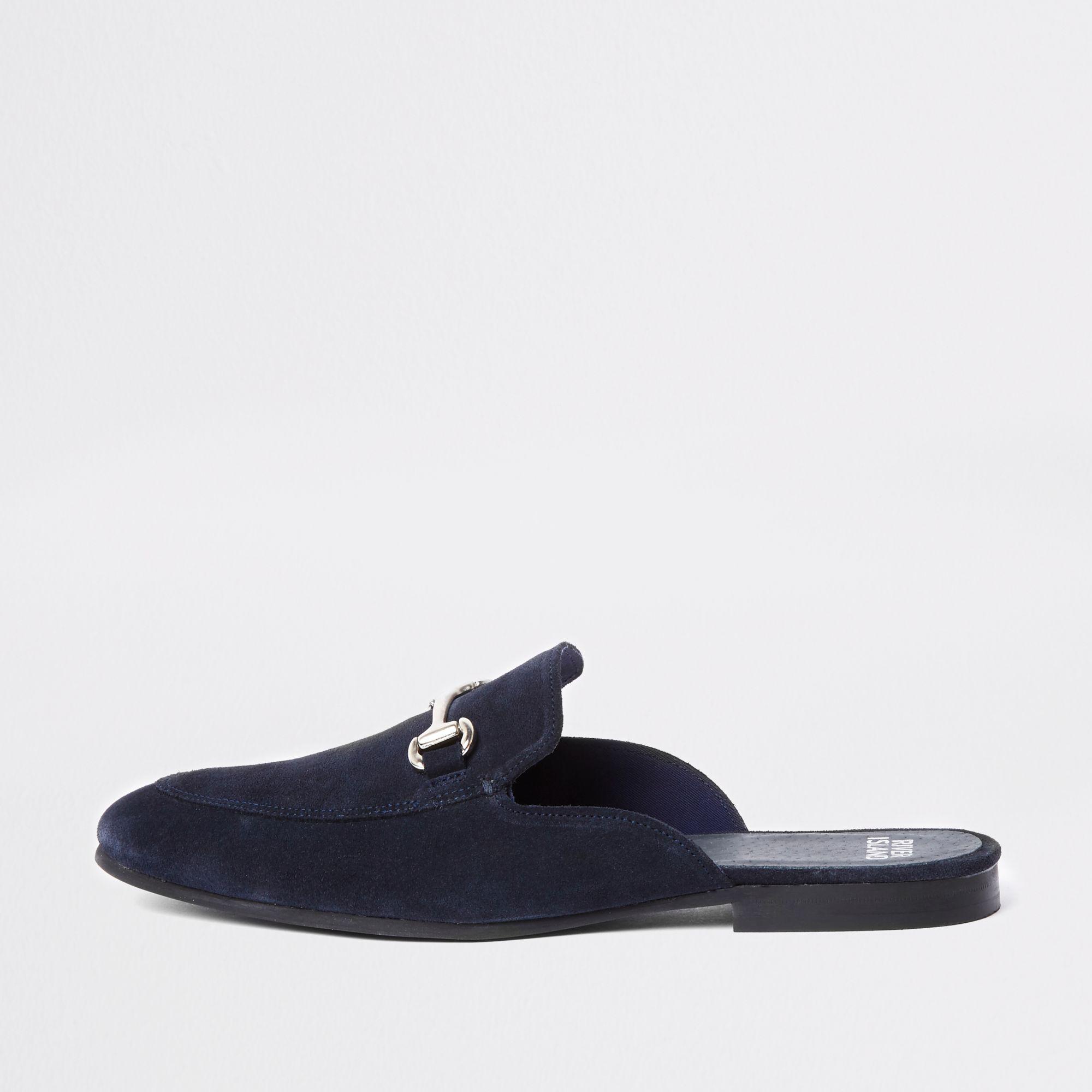 River Island Suede Backless Loafer In Navy in Blue for Men | Lyst