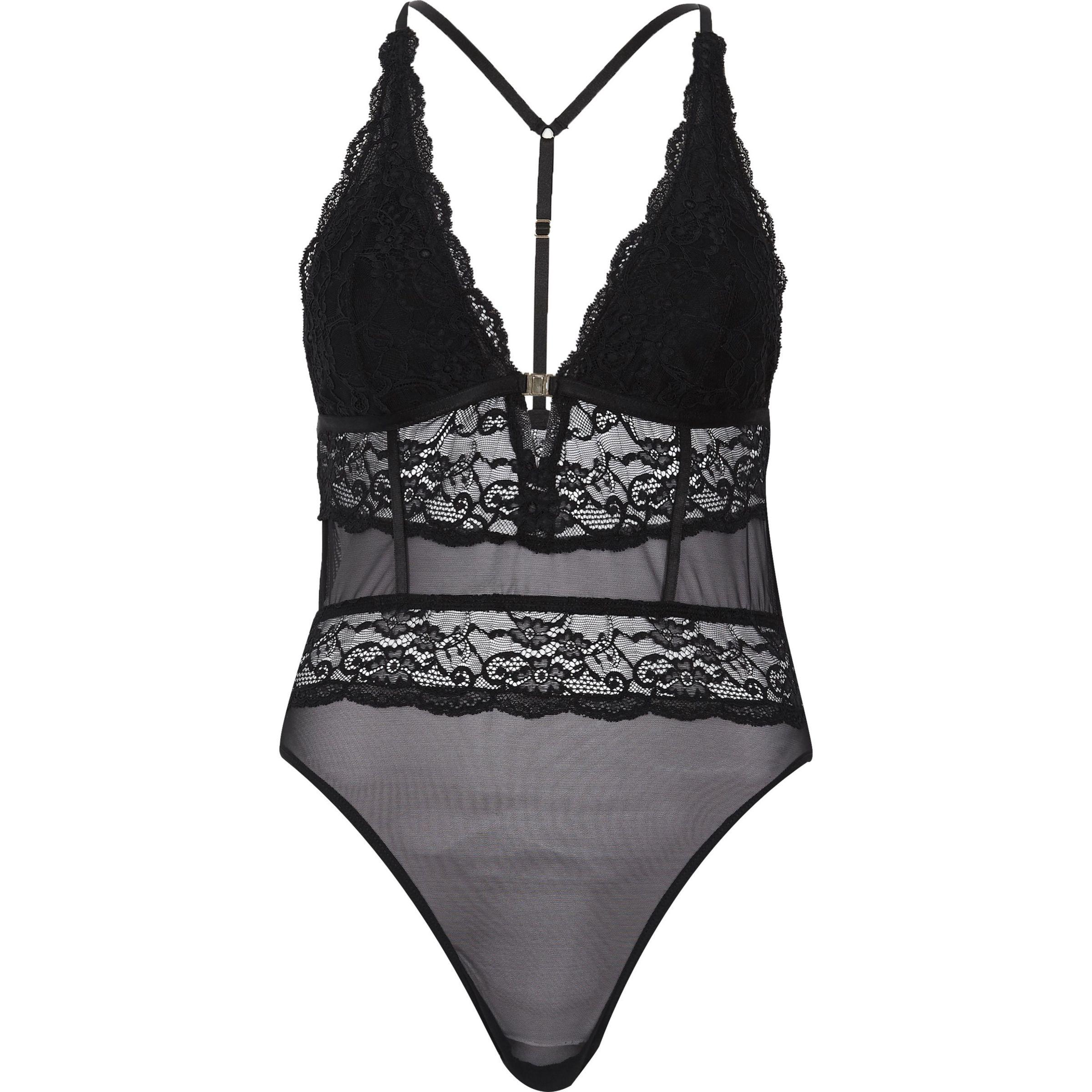 River Island Black Lace Mesh Lingerie Bodysuit Lyst