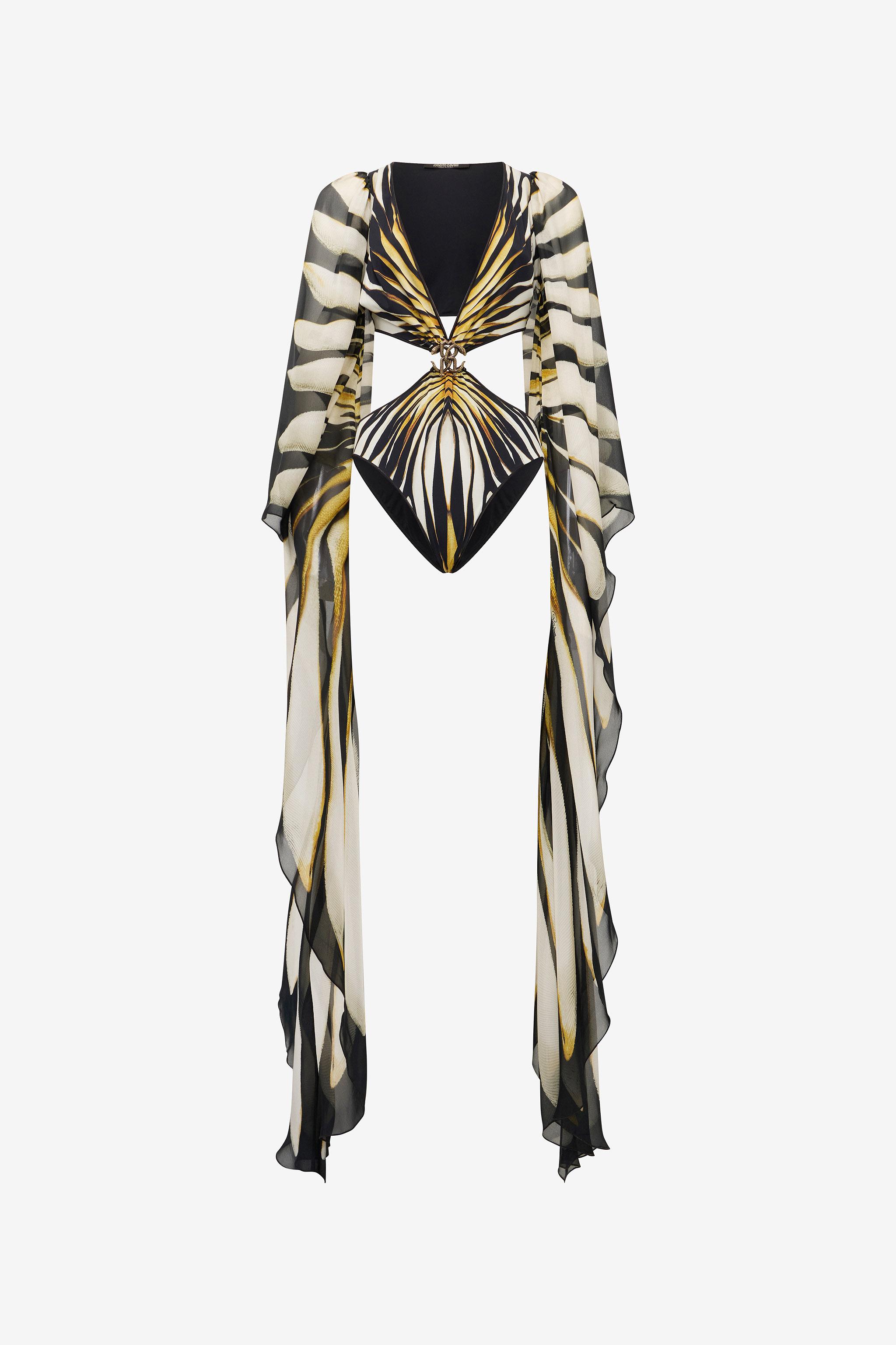 Roberto Cavalli Ray Of Print Cut-Out One-Piece Swimsuit in White | Lyst