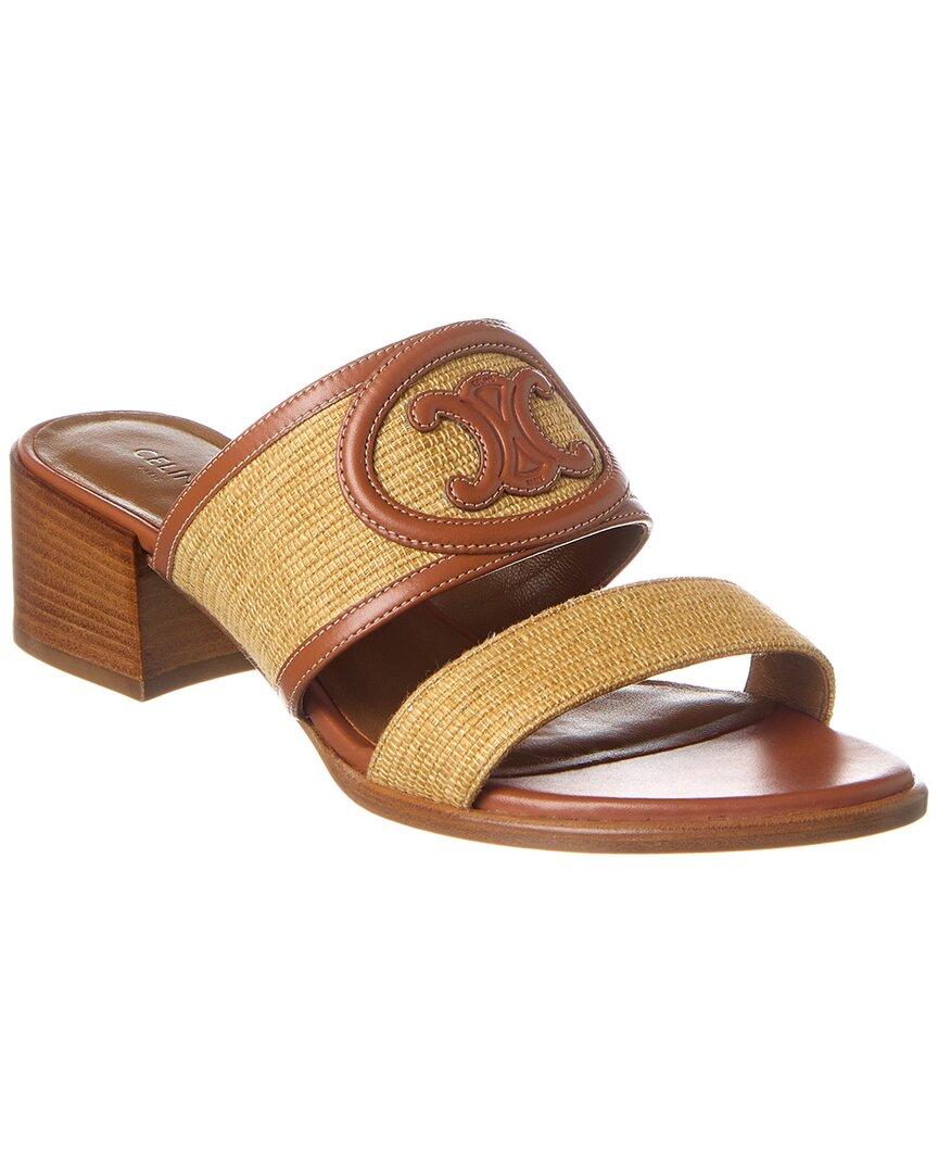 Celine Appoline Raffia & Leather Sandal in Brown | Lyst