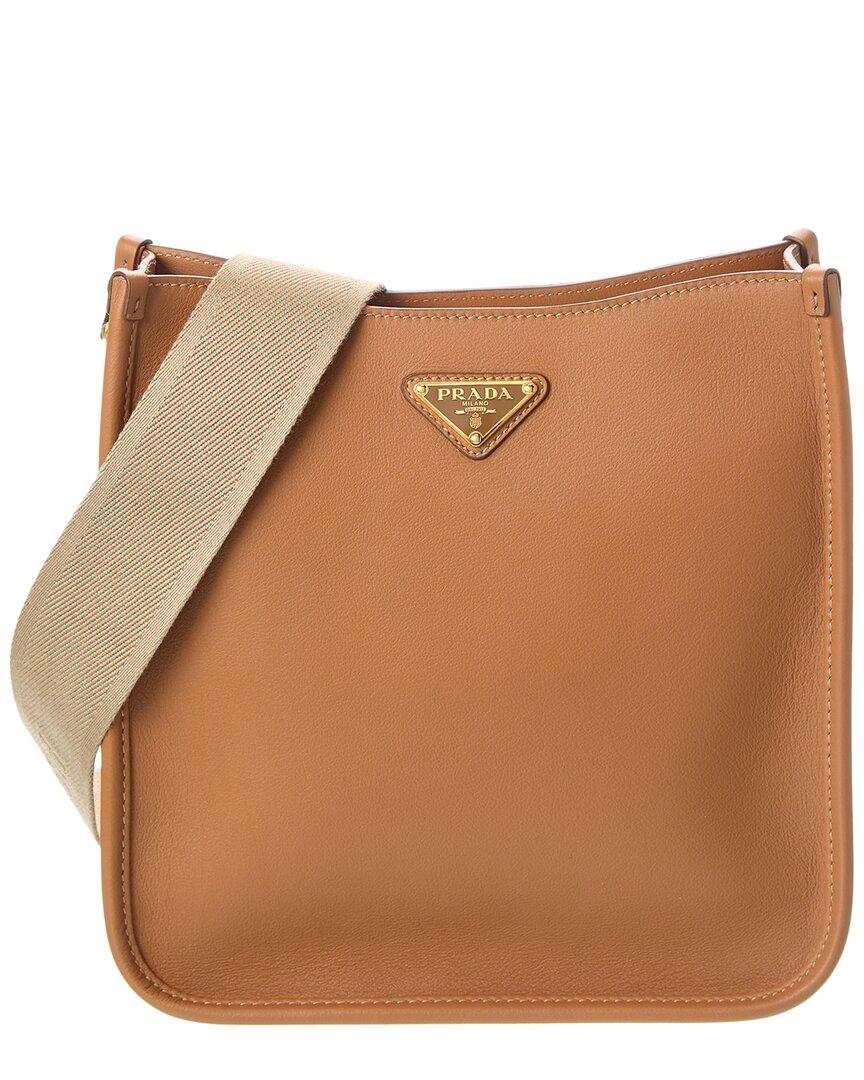 Prada Logo Leather Shoulder Bag in Brown | Lyst