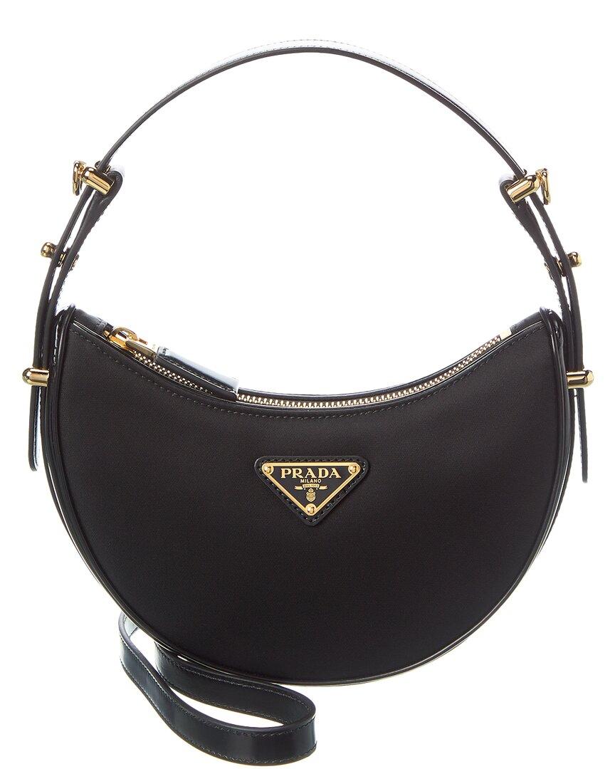 Prada Logo Arque Mini Nylon & Leather Hobo Bag in Black | Lyst