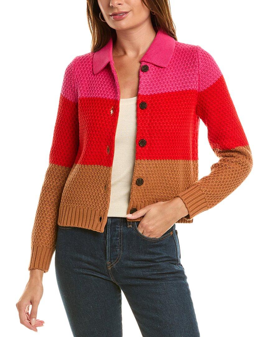 525 America Colorblocked Honeycomb Stitch Cardigan in Red | Lyst