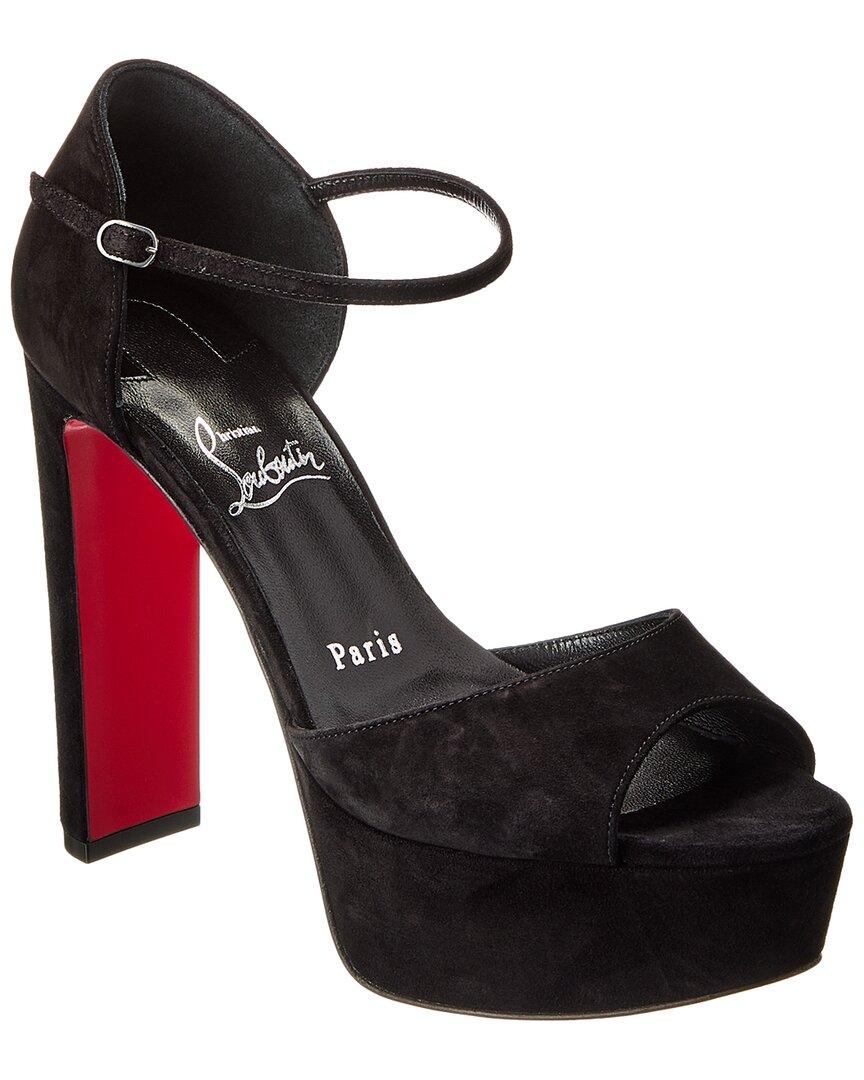 Christian Louboutin Sandaloo 130 Suede Platform Sandal in Black | Lyst