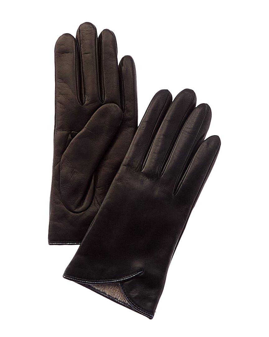 Portolano Metallic Finish Cashmere-Lined Leather Gloves in Black | Lyst