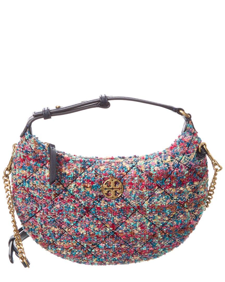 Tory Burch Willa Mini Tweed & Leather Crescent Bag in Blue | Lyst