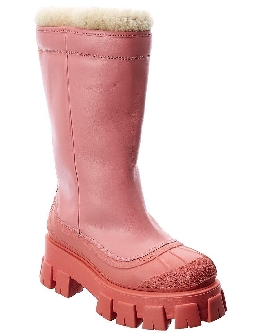 Prada Monolith Leather Boot in Pink | Lyst