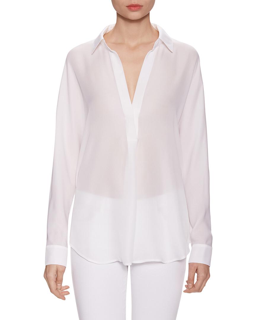 Vince Silk Shirred Back Yoke Top in White - Lyst