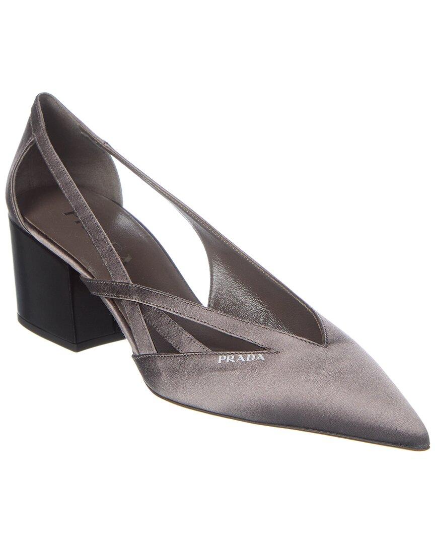Prada Logo Satin Pointy-Toe Pump in Gray | Lyst
