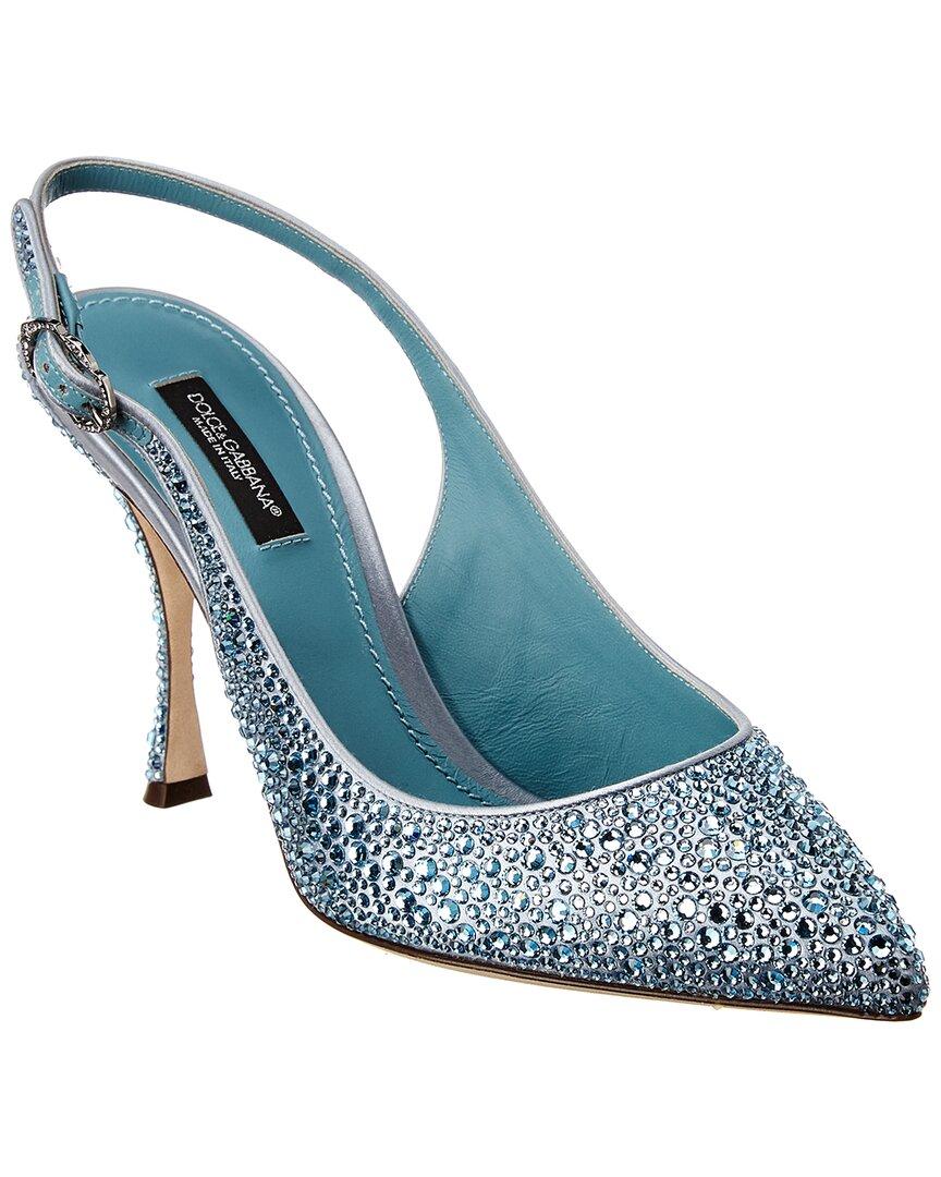 Dolce & Gabbana Crystal Embellished Satin Slingback Pump in Blue | Lyst