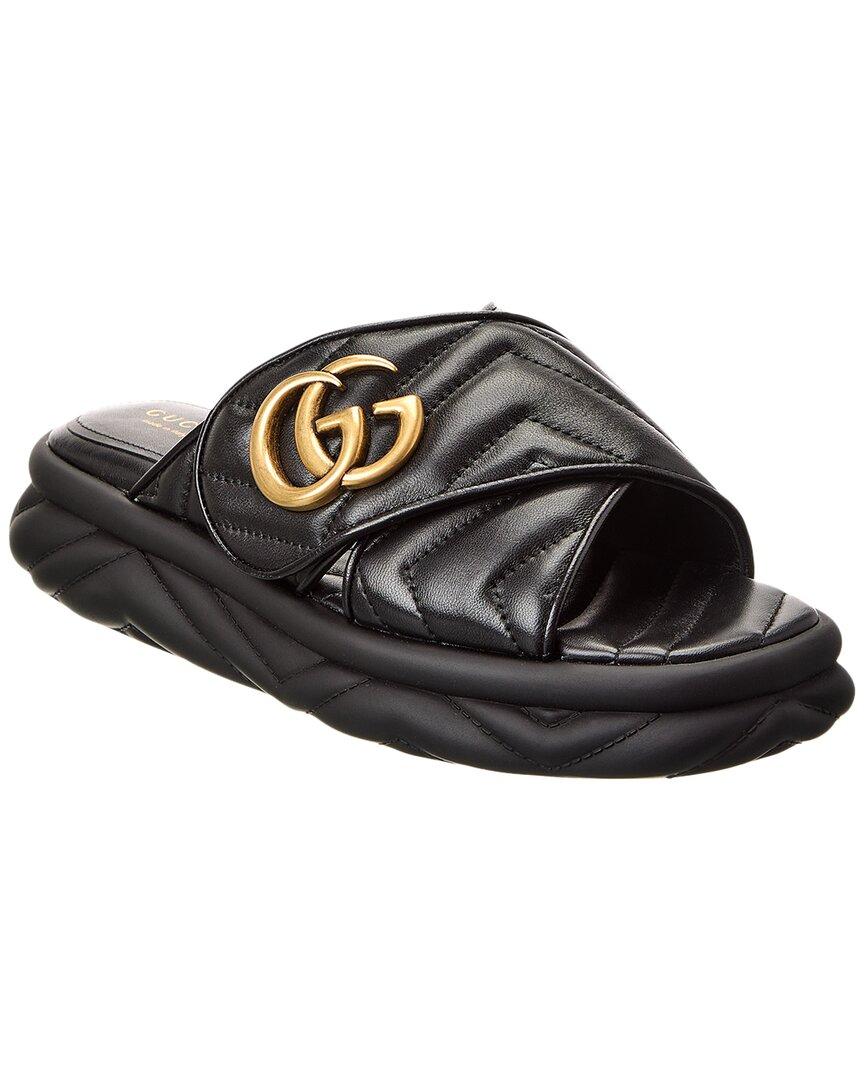 Gucci GG Marmont Leather Slide in Black | Lyst