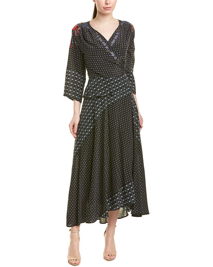 Johnny Was Biya Silk Wrap Dress In Black Lyst