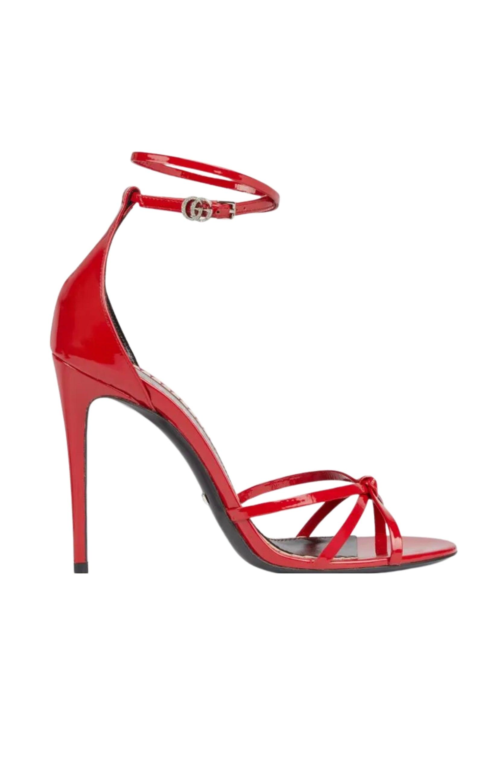 Gucci Red Patent Leather Sandals Double G Ankle Strap | Lyst