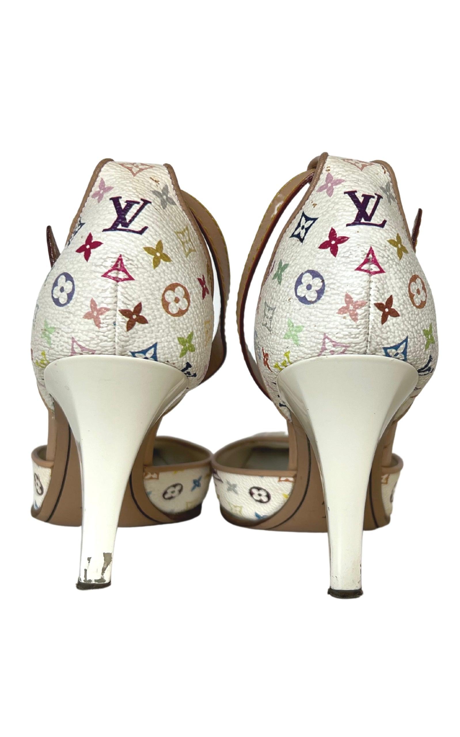 Louis Vuitton White Monogram Multicolor Ankle Strap Heels in Louis Vuitton White Monogram Multicolor Ankle Strap Heels in